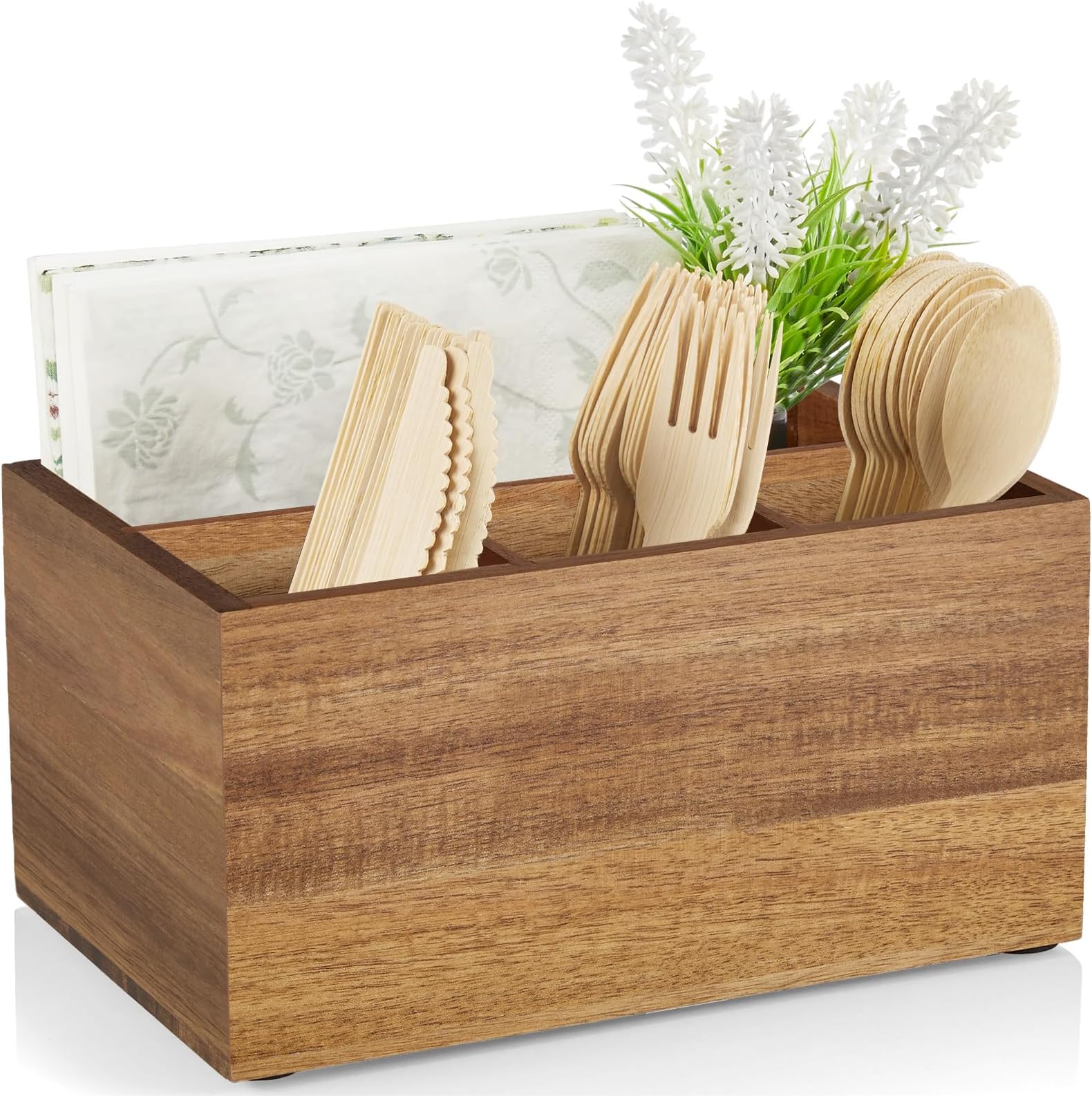 Amazon.com - New Day Home Acacia Wood Utensil Caddy with Handle, Wooden ...