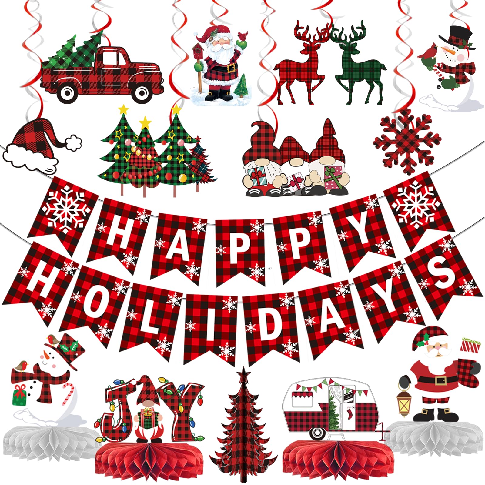 Amazon.com: Happy Holidays Banner Buffalo Plaid Christmas Decorations ...