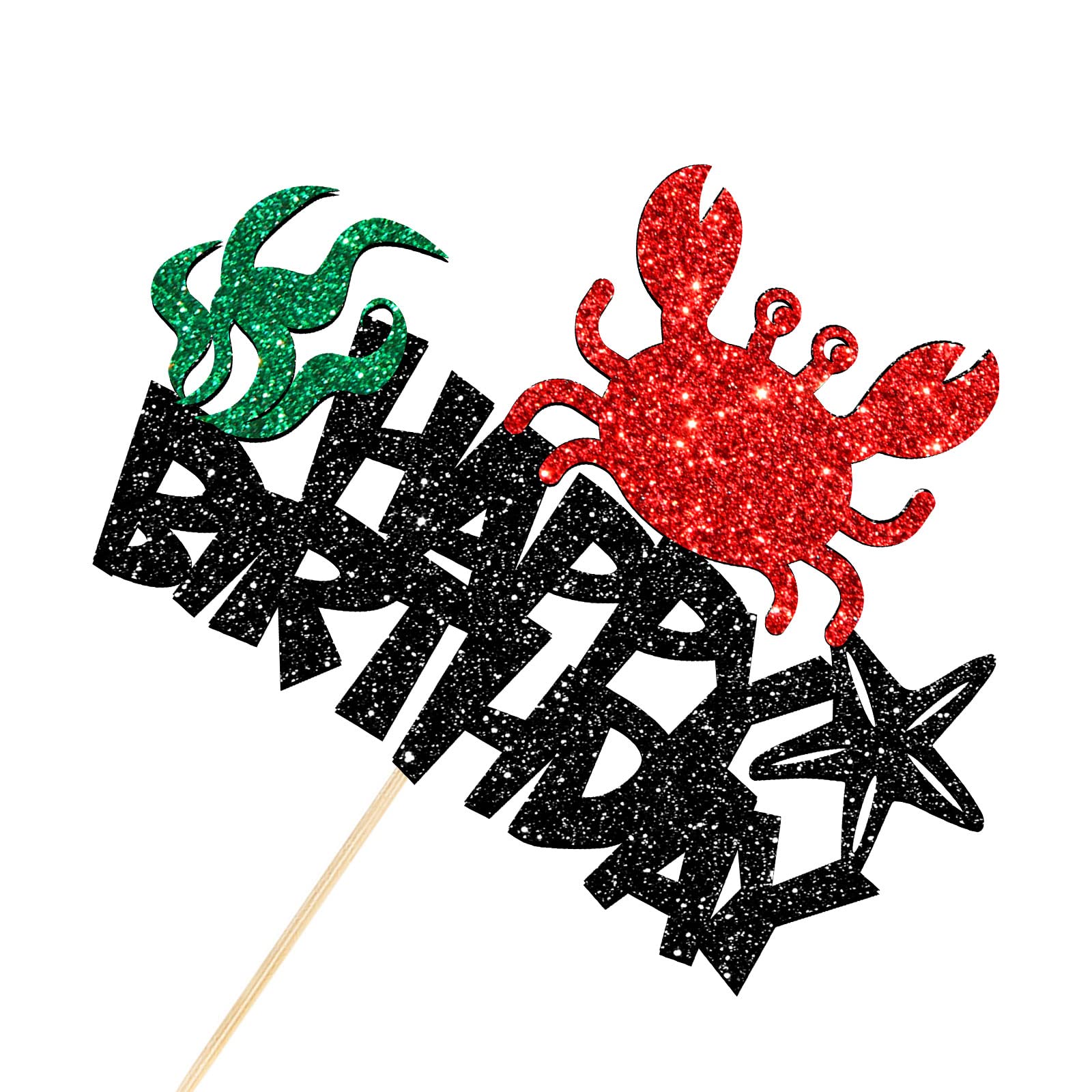 Snapklik.com : Black Glitter Happy Birthday Cake Topper, Crab Ocean Sea ...