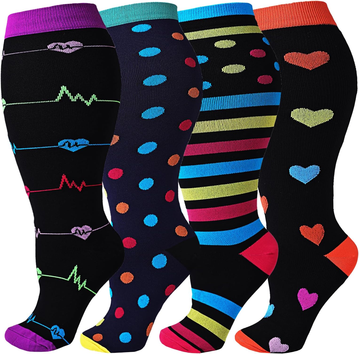 Amazon.com: 4 Pairs Plus Size Compression Socks for Women & Men, Extra ...
