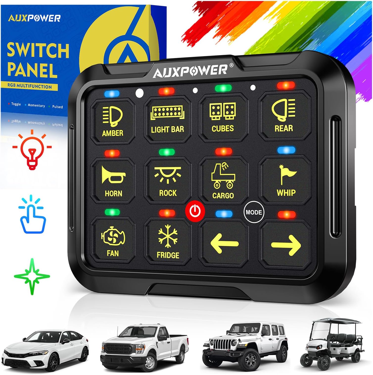 Amazon.com: Auxbeam 6 Gang Switch Panel BC60 Blue Backlit + 47 inch ...