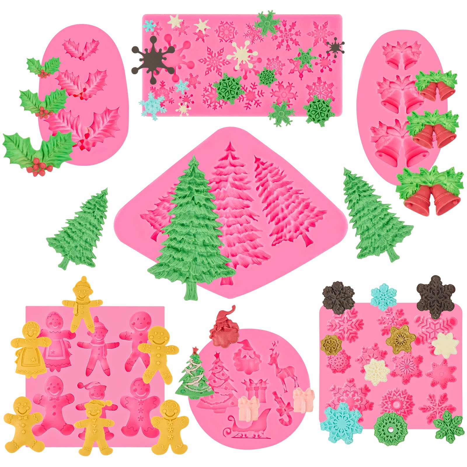 Amazon.com: CLUEWR 7 PCS Christmas Fondant Molds, Mini Silicone ...