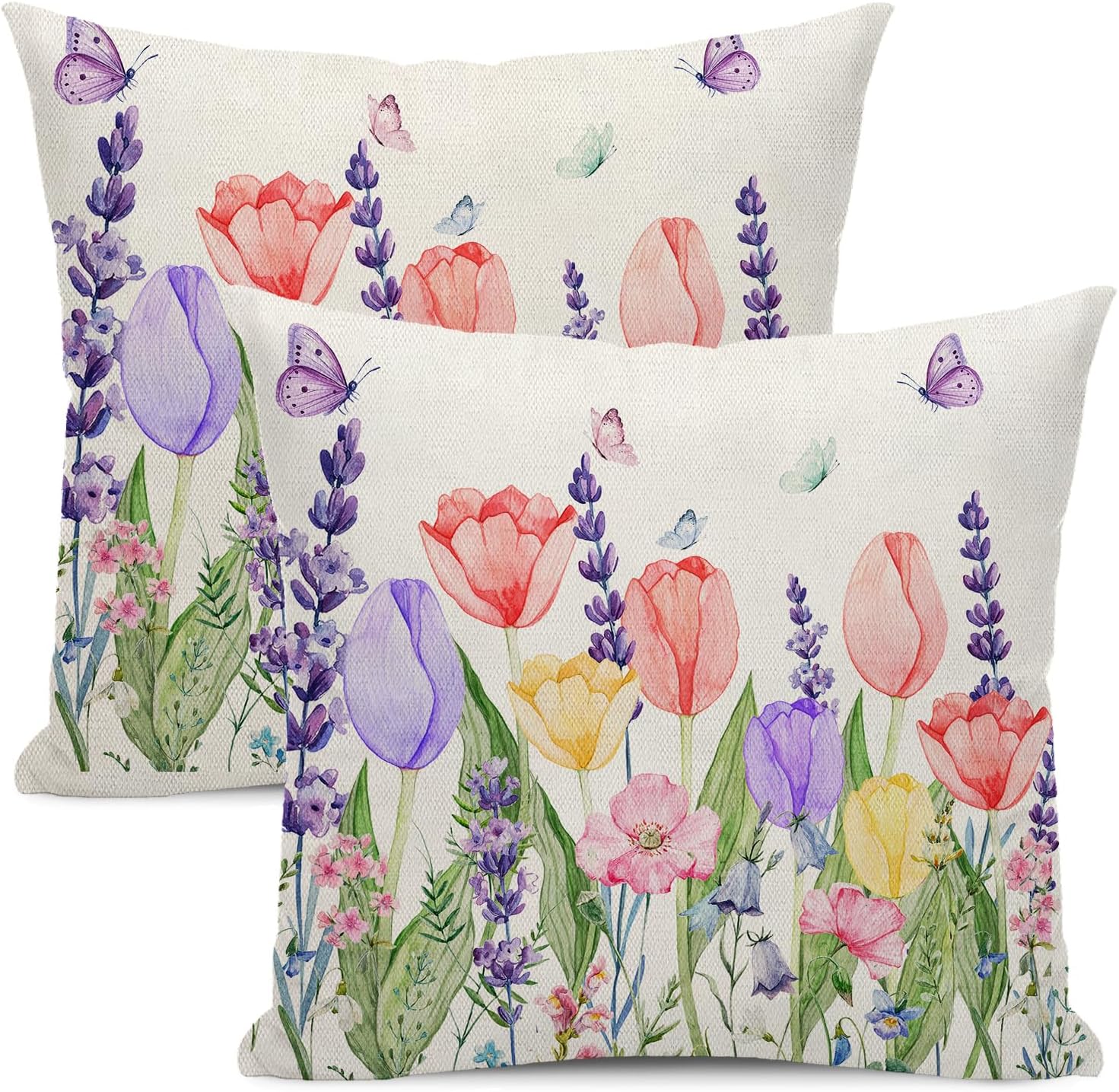 Amazon.com: Spring Flower Pillow Covers 18x18 Set Of 2 Tulip Lavender ...