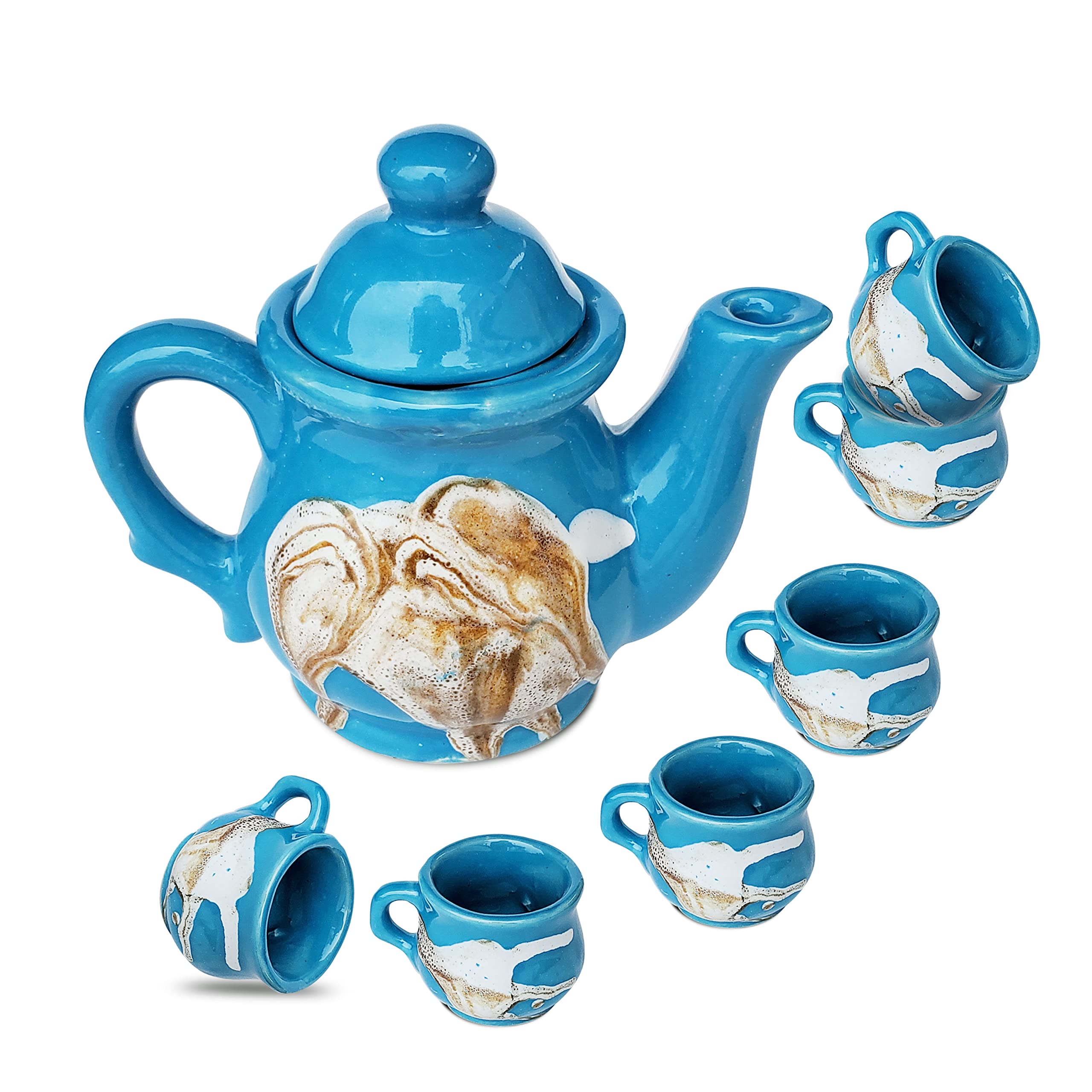 Pure Source India Ceramic Tea Ketal Set, 1 Tea Ketal/Pot, and 6 Tea ...