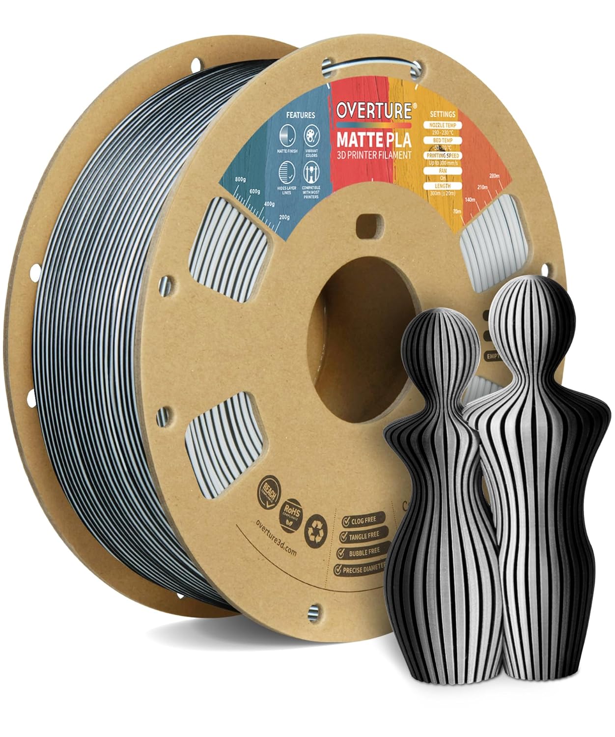OVERTURE Matte PLA 3D Printer Filament 1.75mm, Dual Color PLA Matte ...