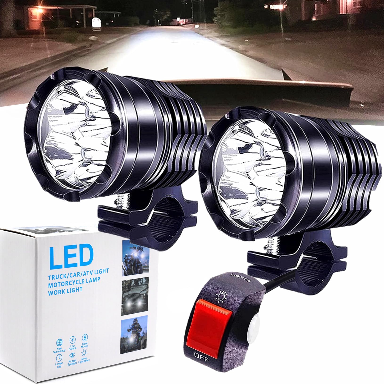 Amazon.com: Vooda Motorcycle Led Driving Lights, 12-60V 18W 2500LM 6 ...