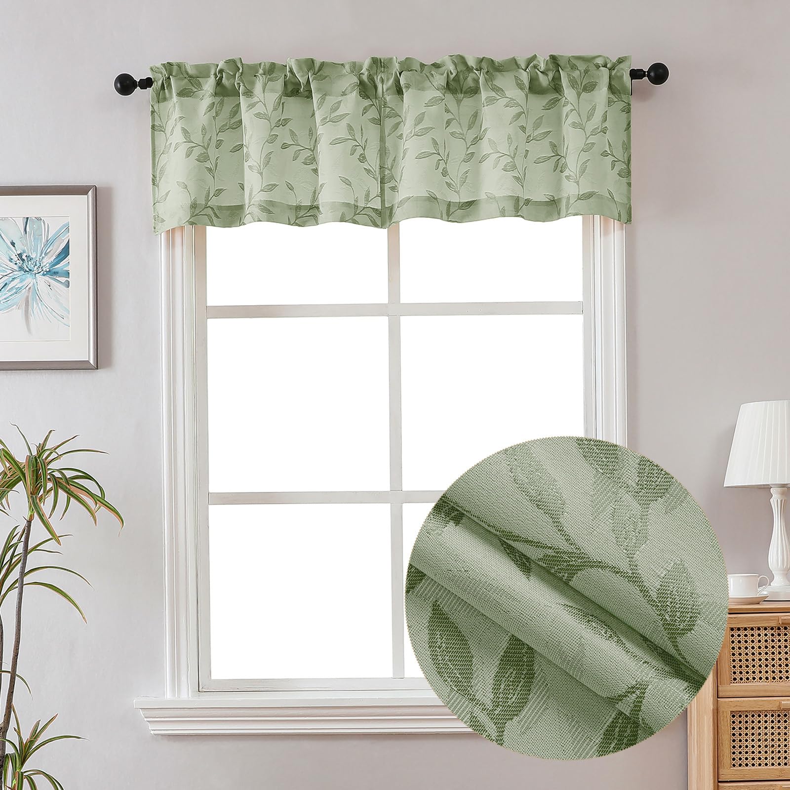 Amazon.com: Chyhomenyc Mila Sage Green Valances for Windows 2 Pack ...