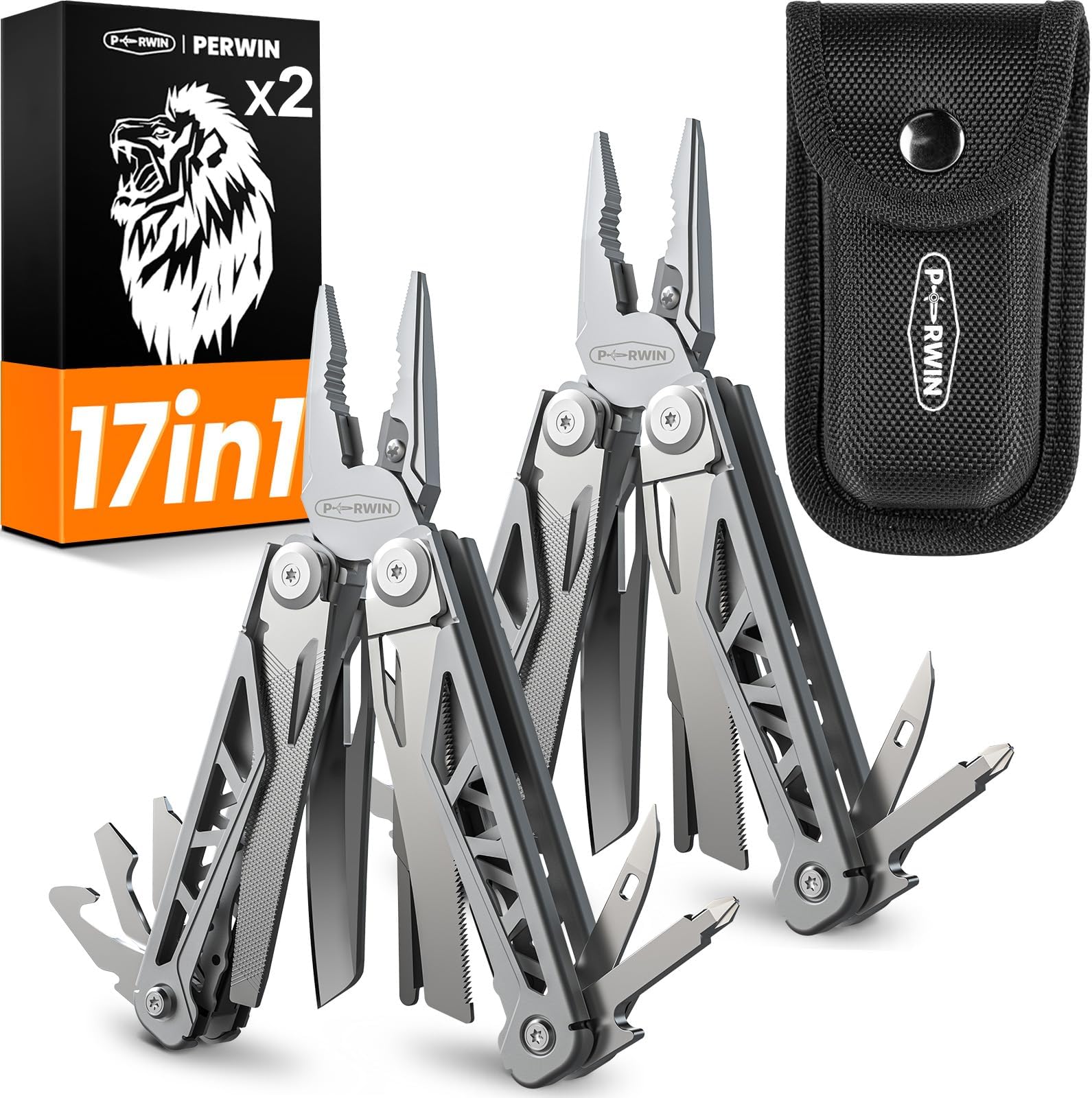PERWIN Multitool, 17-in-1 Stainless Steel Multi Tool Pliers with Self ...