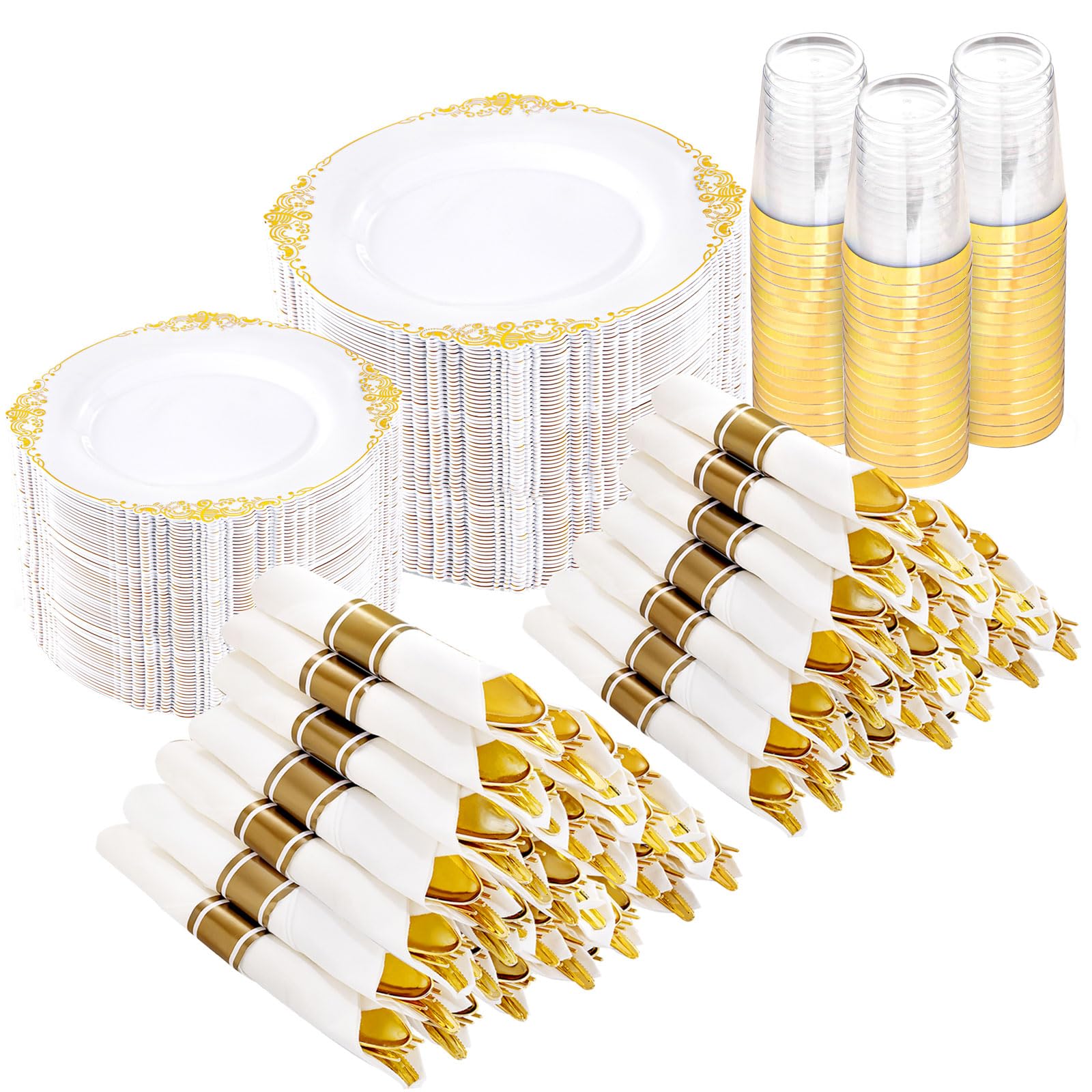 Amazon.com: Nervure 700PCS Gold Plastic Plates - Gold Plastic ...