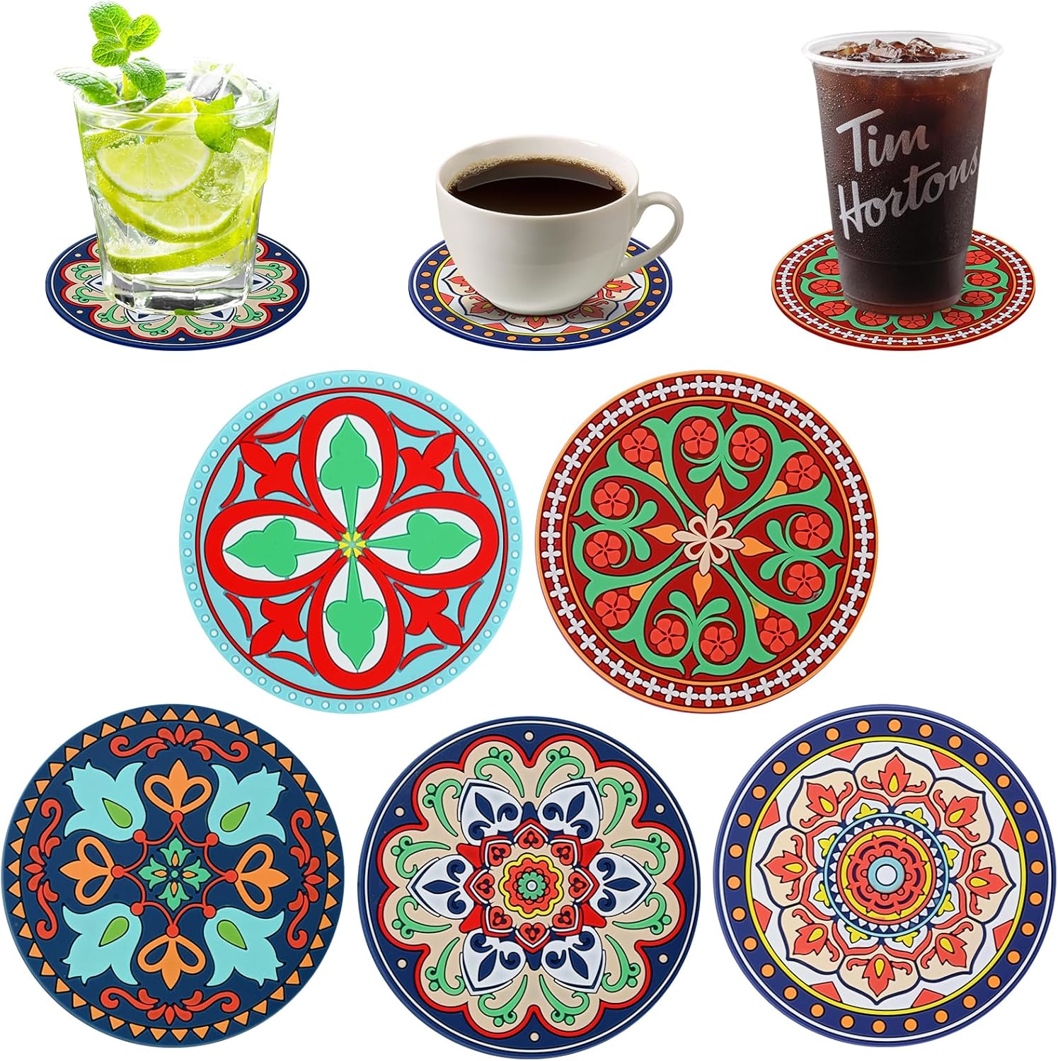 5 Pcs Silicone Drink Coasters Set 9cm Round Non-slip Coasters 3D ...