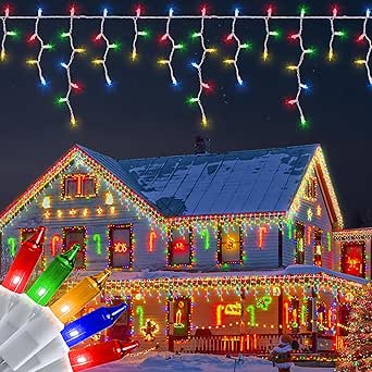 BEEWIN Icicle Christmas Lights Outdoor,23FT 200 Count Multicolor Icicle ...
