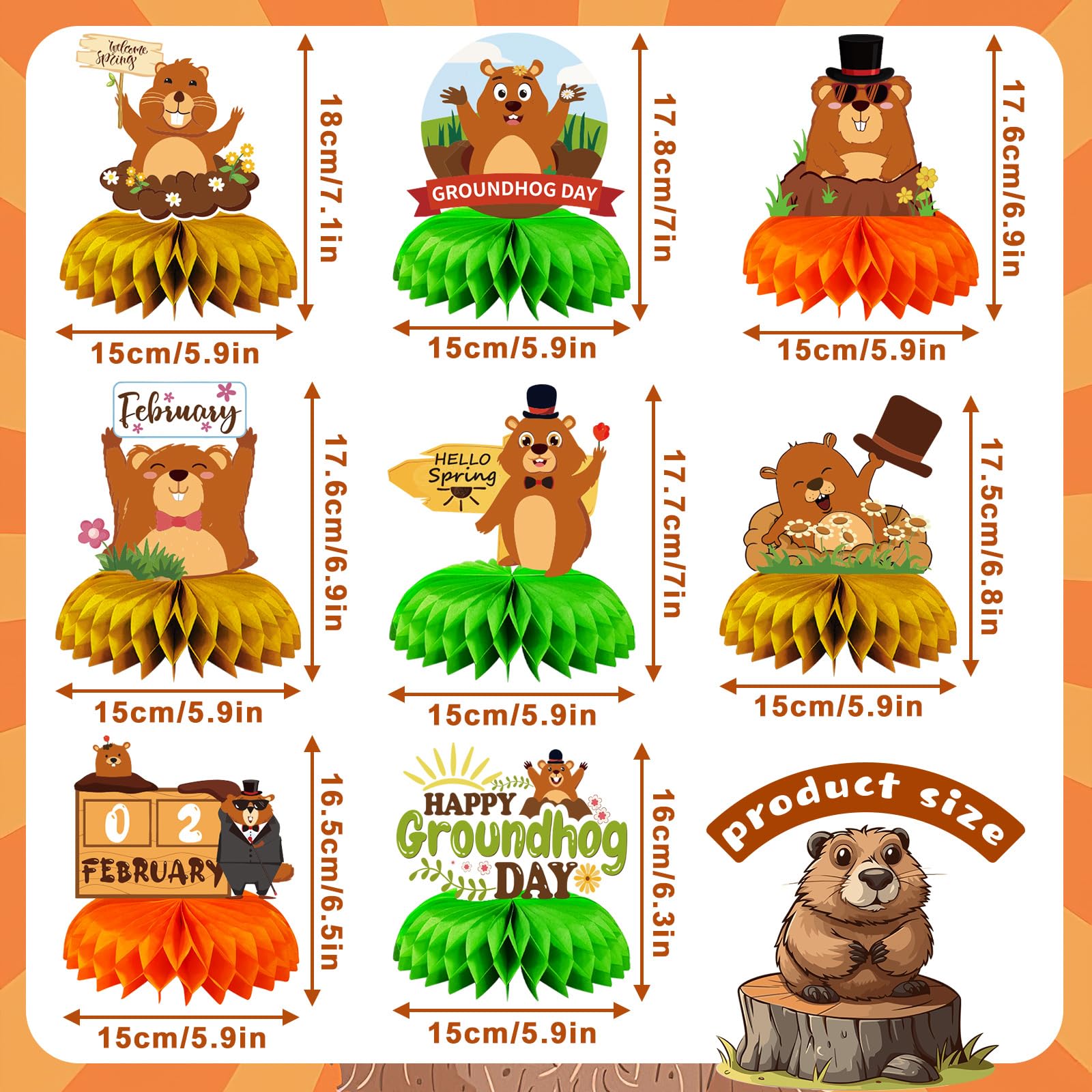 Snapklik.com : JULMELON 8PCS Groundhog Day Party Decorations Honeycomb ...