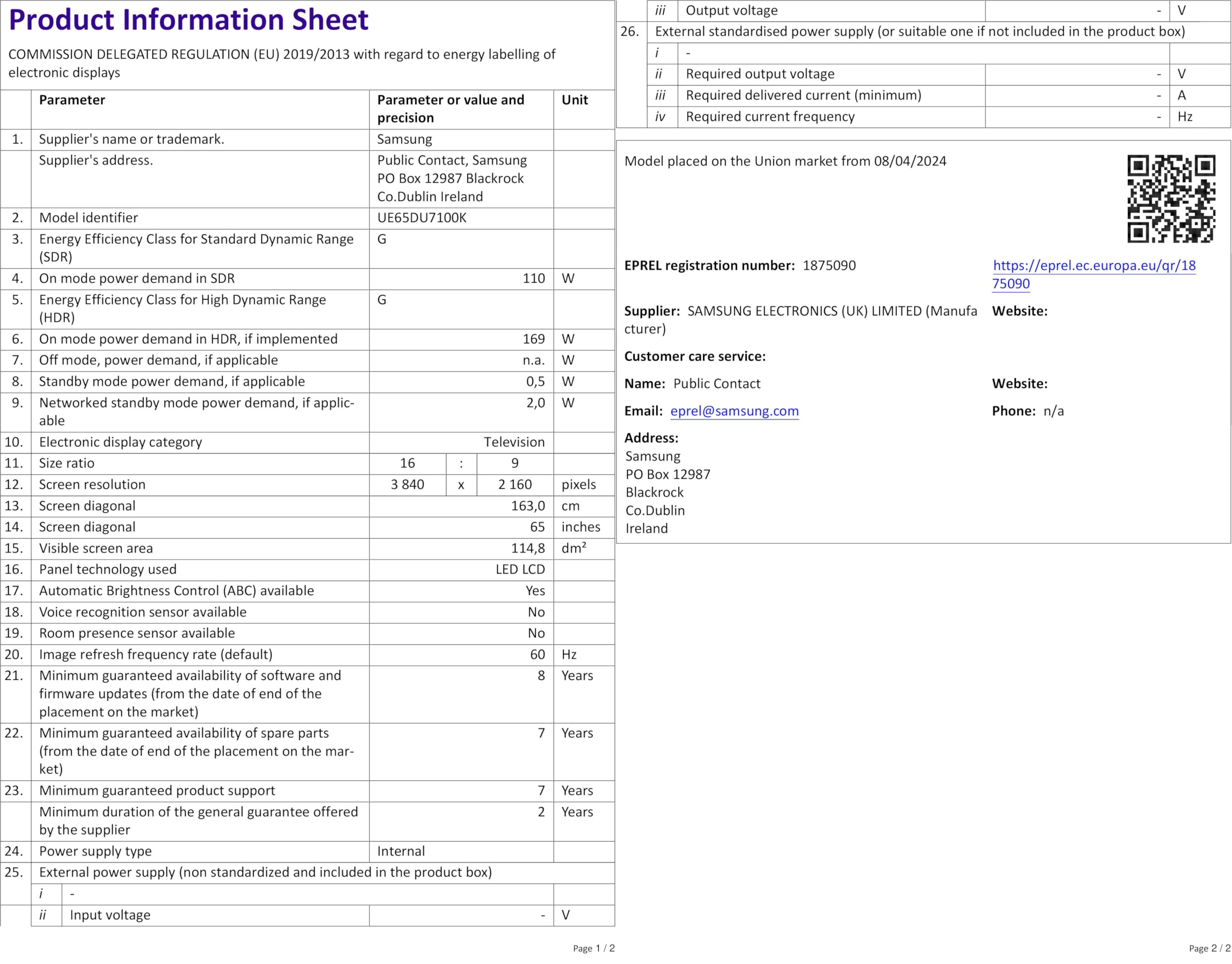 Samsung DU7110 65" Crystal UHD SmartTV, With Crystal Processor 4K ...