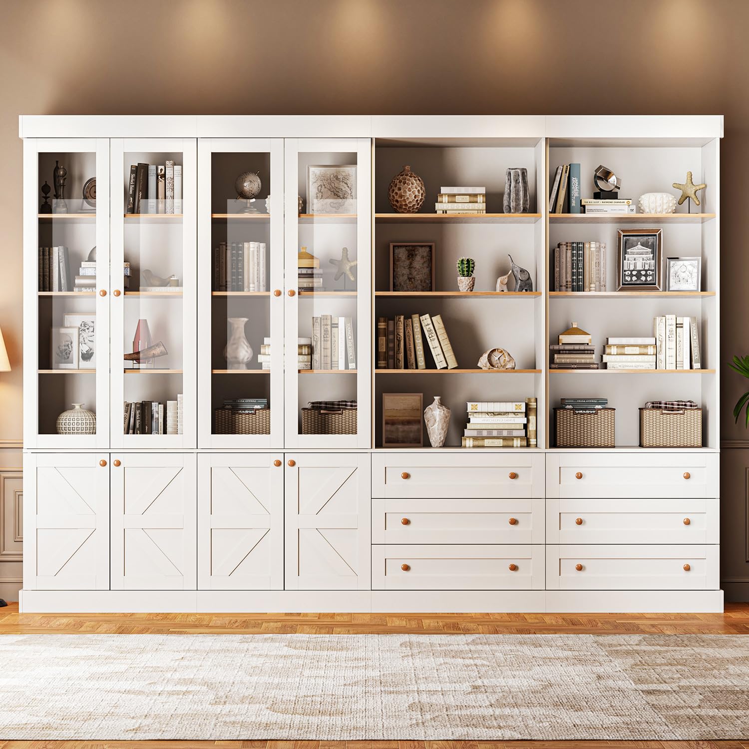 Amazon.com: 71" Tall Farmhouse Bookshelves with Glass Doors, Bookcase ...