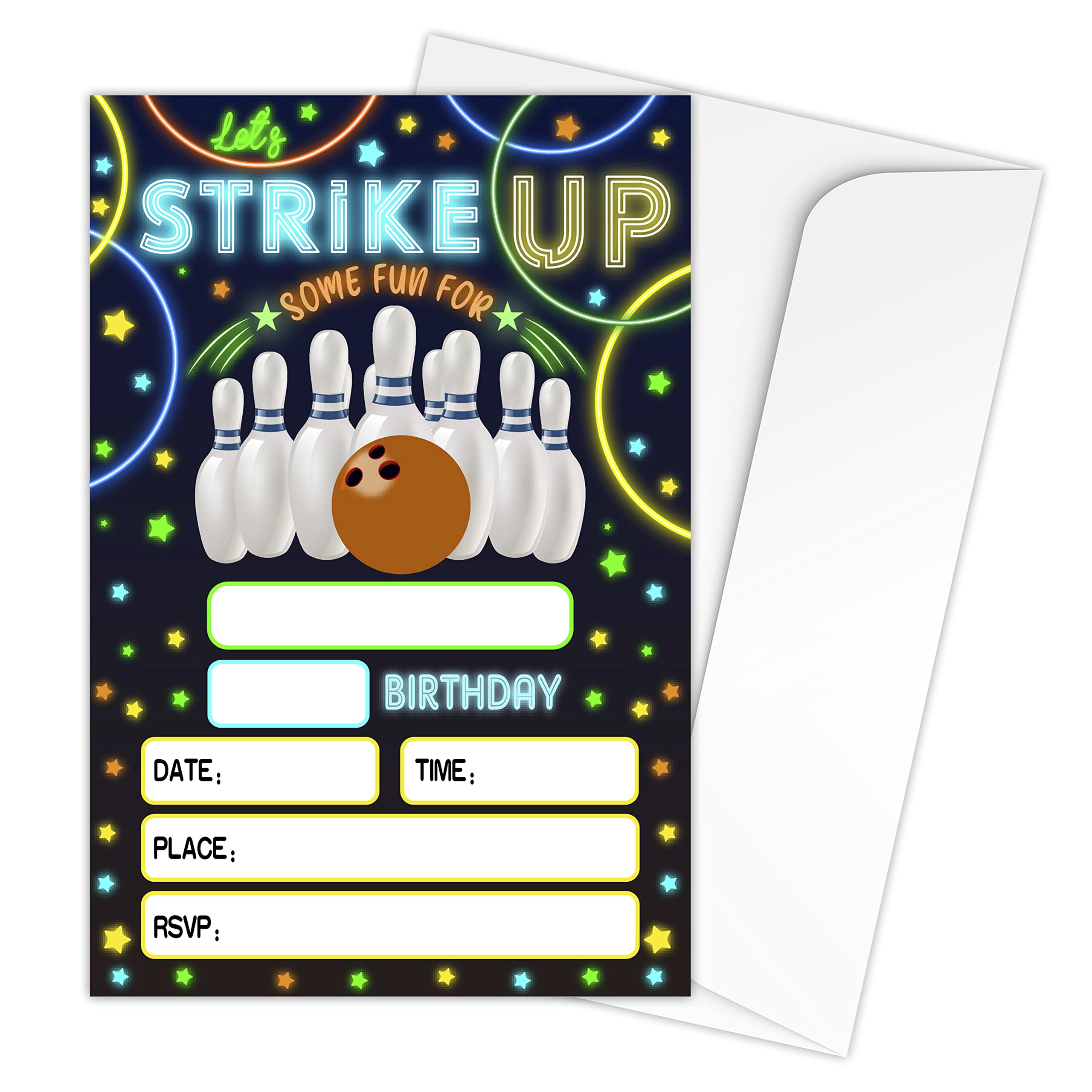 Amazon.com : Zodvery Bowling Birthday Party Invitations Cards - Let's ...
