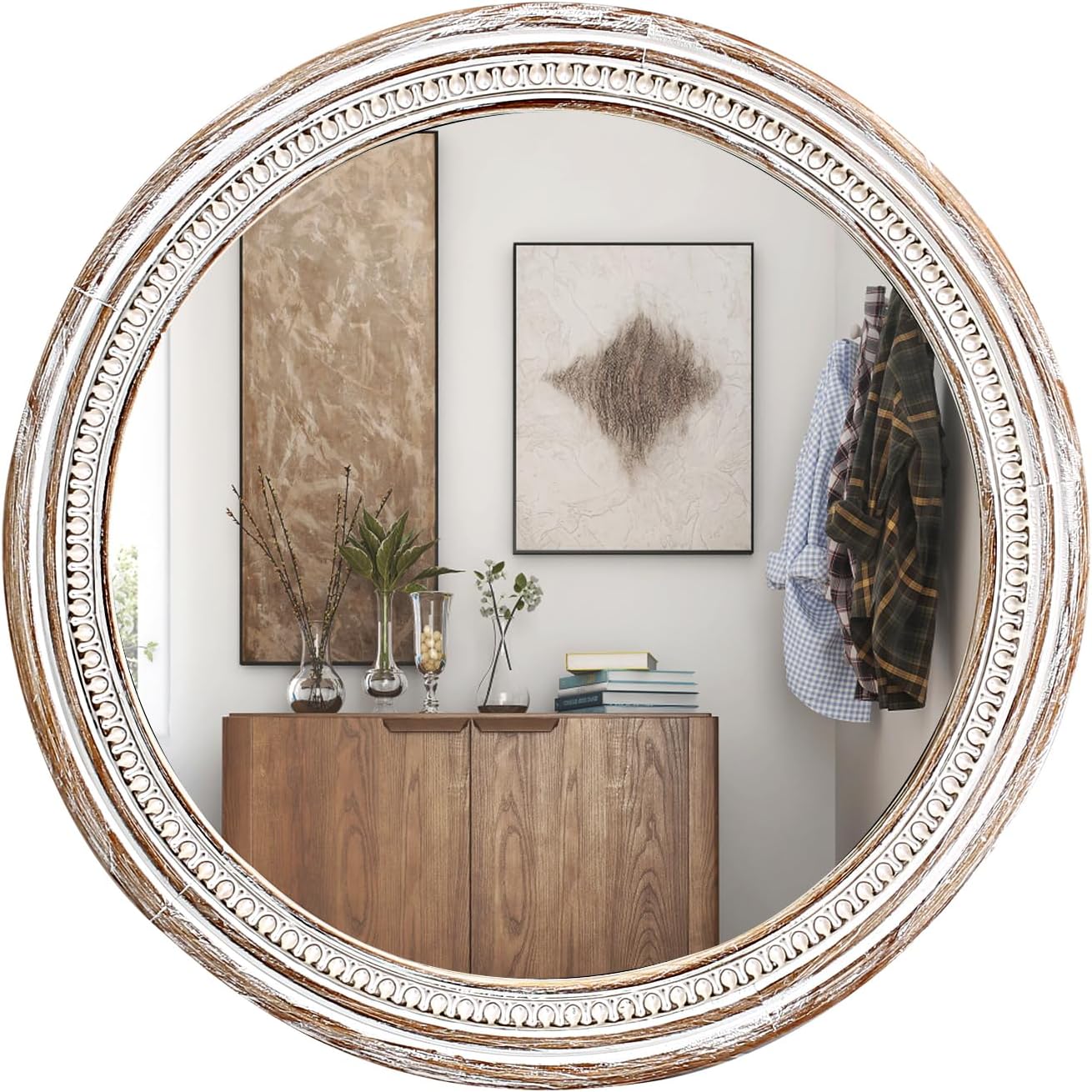Amazon.com: 24 Inch Round Wooden Wall Mirror - Rustic Farmhouse & Boho ...
