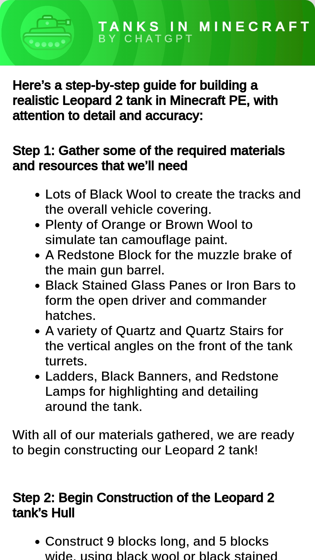 Tank Builder: Minecraft Tutorials & Guides of 50+ Realistic Tanks - App ...