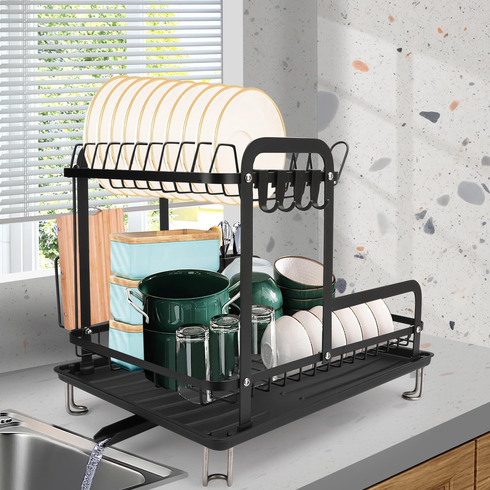 Amazon.com - Dish Drying Rack, 2 Tier Dish Racks for Kitchen Counter ...