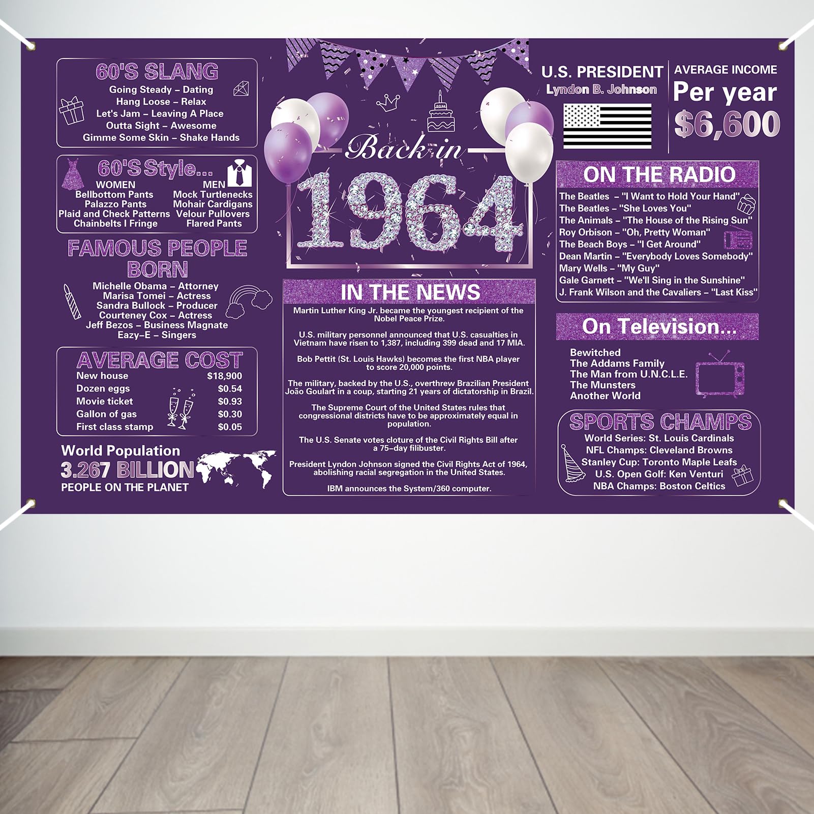 Amazon.com: Crenics Purple 60th Birthday Decorations for 1964, Back in ...