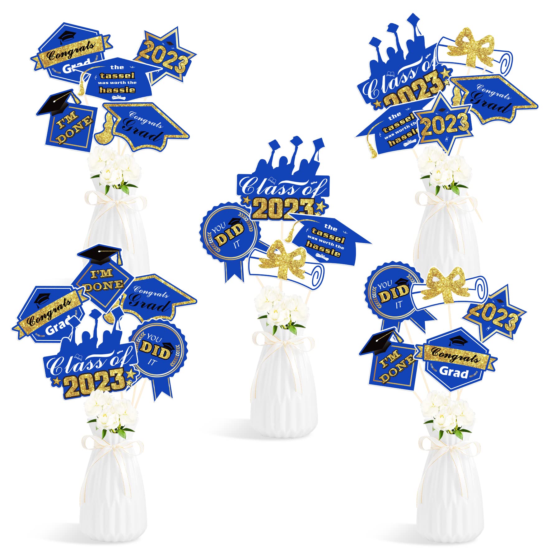 Graduation Decorations Class of 2023 Centerpiece Sticks, 24 PCS Blue ...