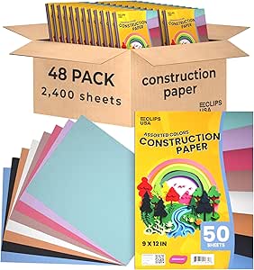 Amazon.com: Construction Paper Bulk (2,400 Sheets), 9 x 12 Construction ...