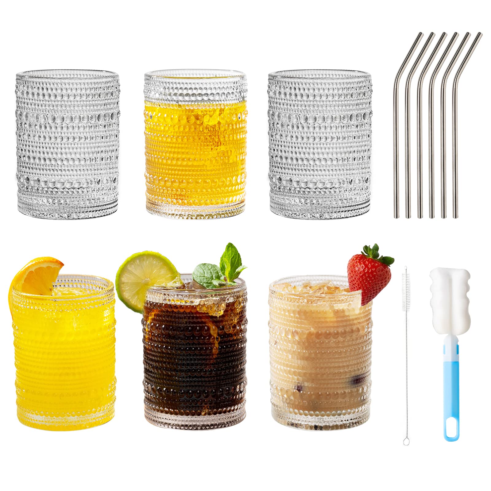 Cocktail Glasses Vintage Drinking Glasses - 13 OZ Hobnail Glassware ...