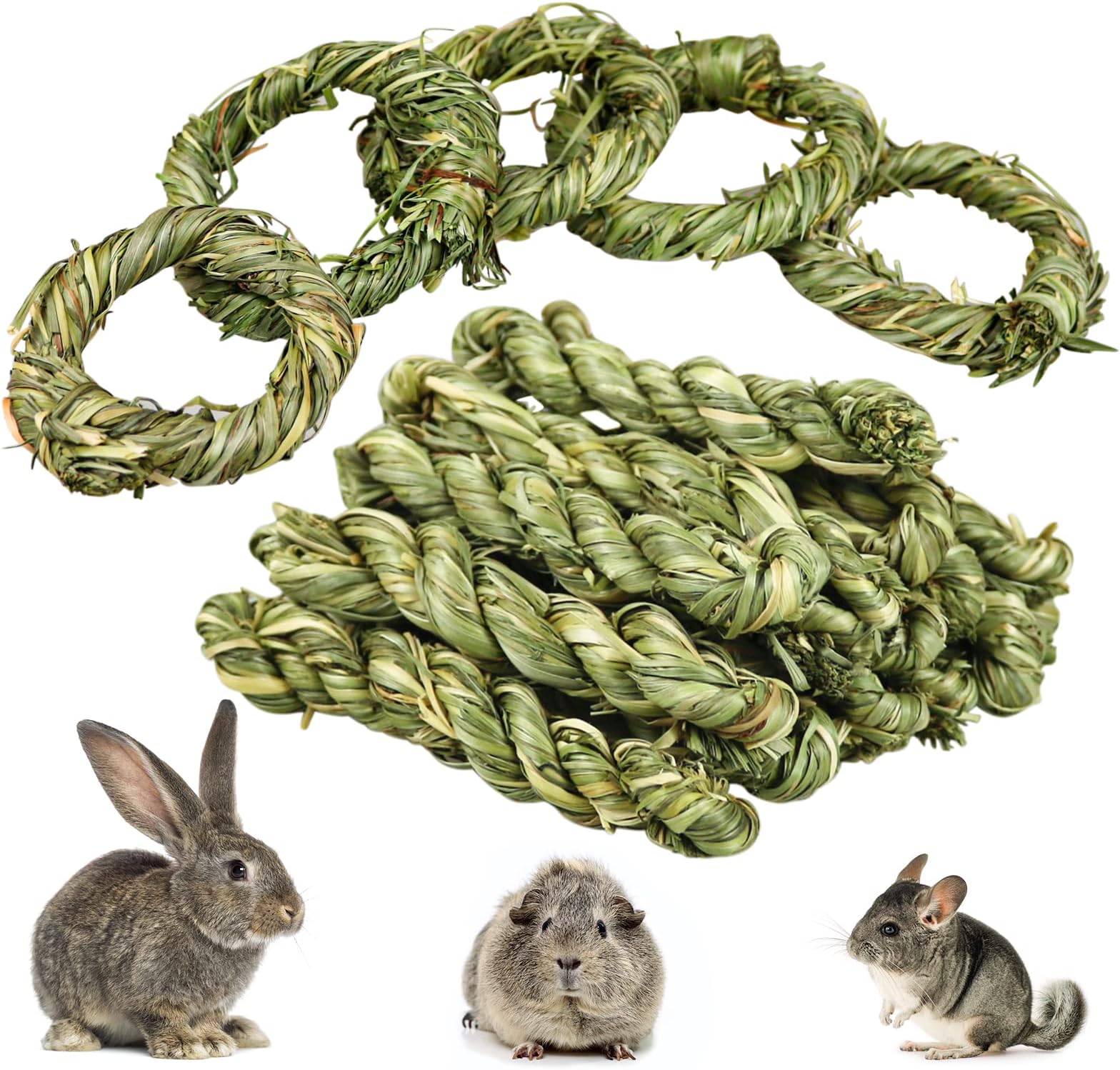 Episkey 20 Pcs Rabbit Chew Toys, Natural Timothy Grass Ring Bunny Molar ...