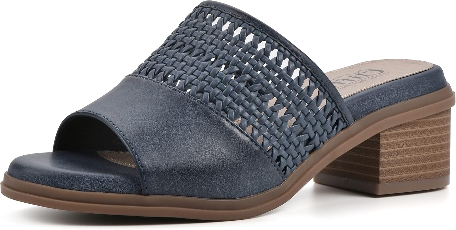 Amazon | CLIFFS BY WHITE MOUNTAIN レディース Corley ブロックヒールサンダル, ダークブルー/光沢 ...