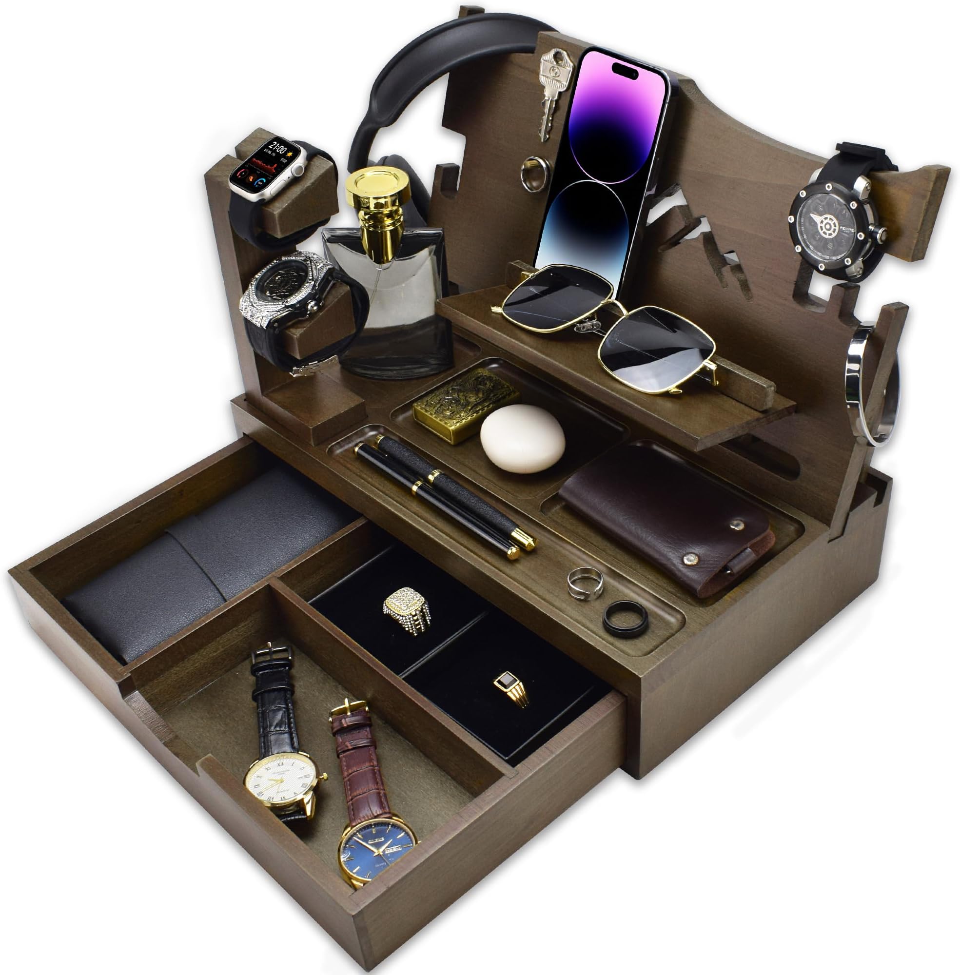 Amazon.com: KWYADLUO Nightstand Organizer for Men with Large Drawer ...