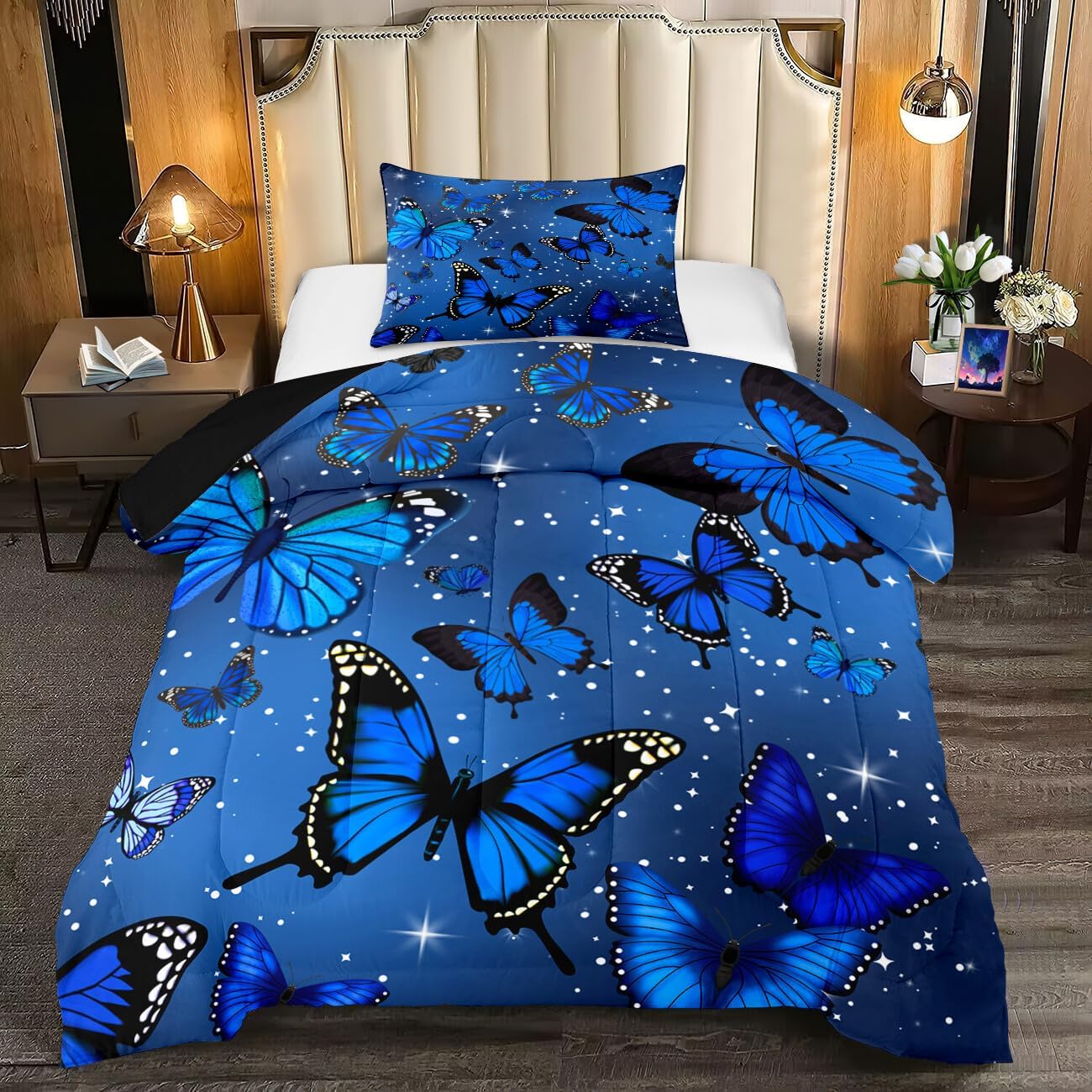 Amazon.com: FJKJHKGJ Butterfly Bedding Set for Girls, Blue Butterflies ...