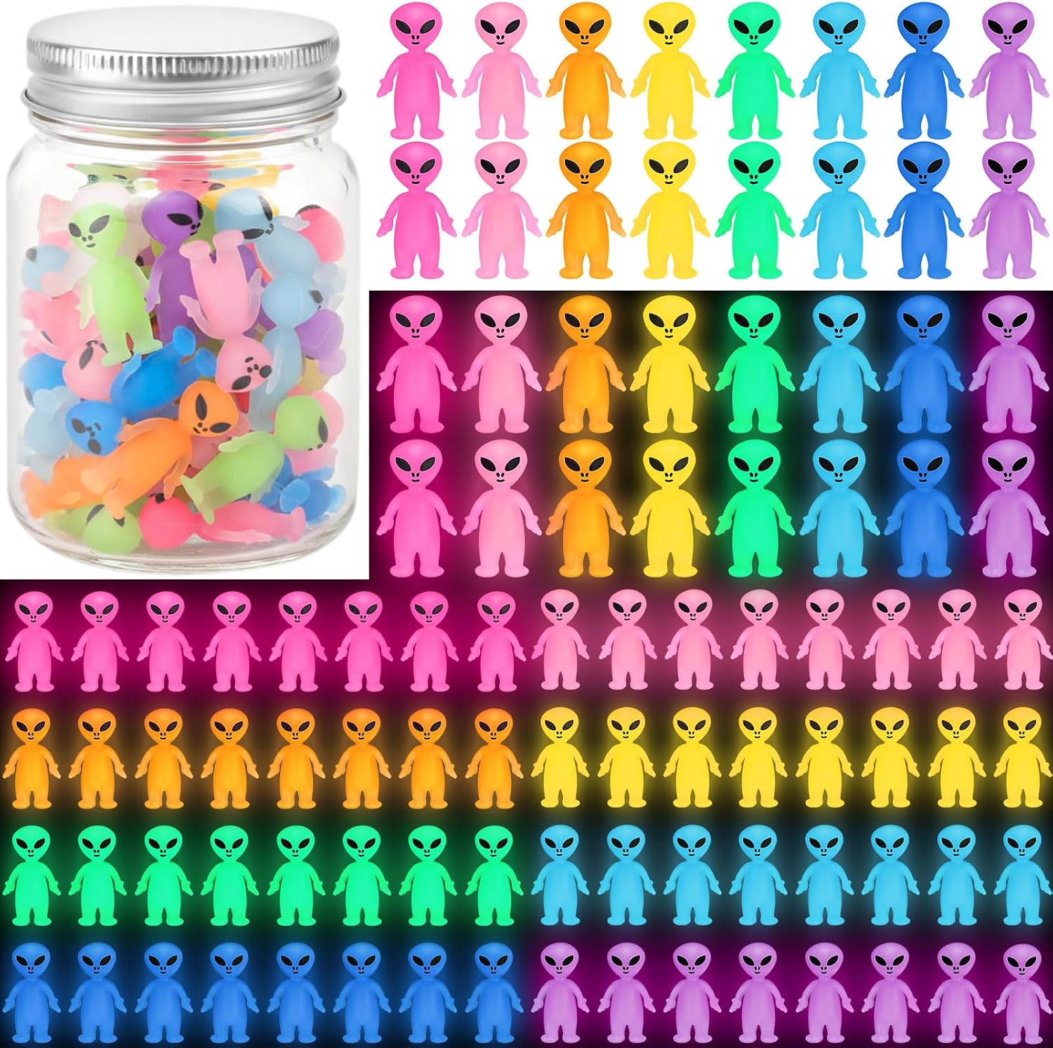 Amazon.com: CroBlissful 80 Pcs Colorful Mini Alien Figures Glow in The ...