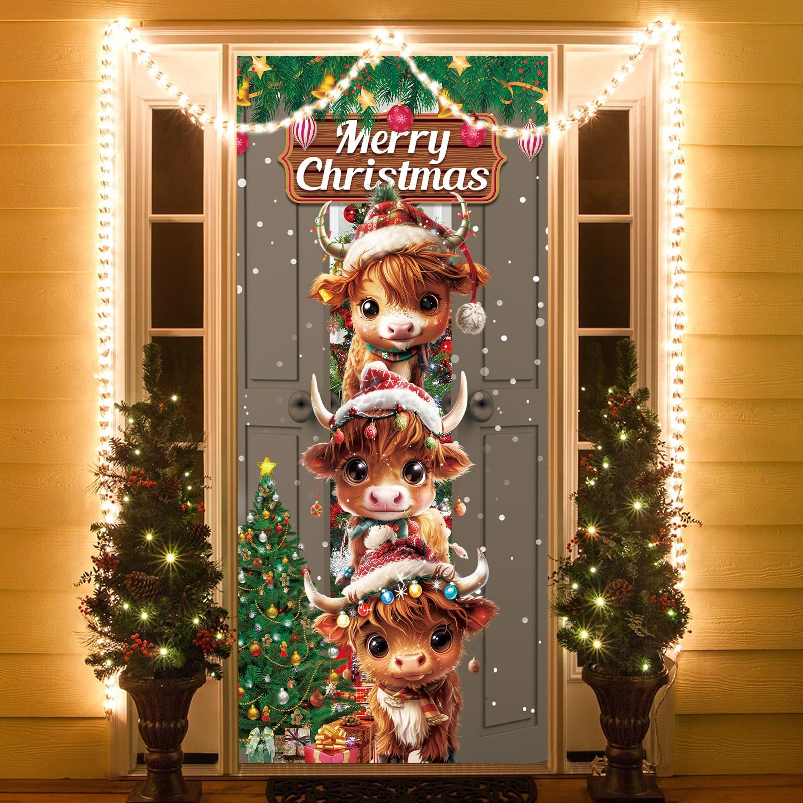 Amazon.com: Funny Cows Merry Christmas Door Cover Santa Cows Door Sign ...