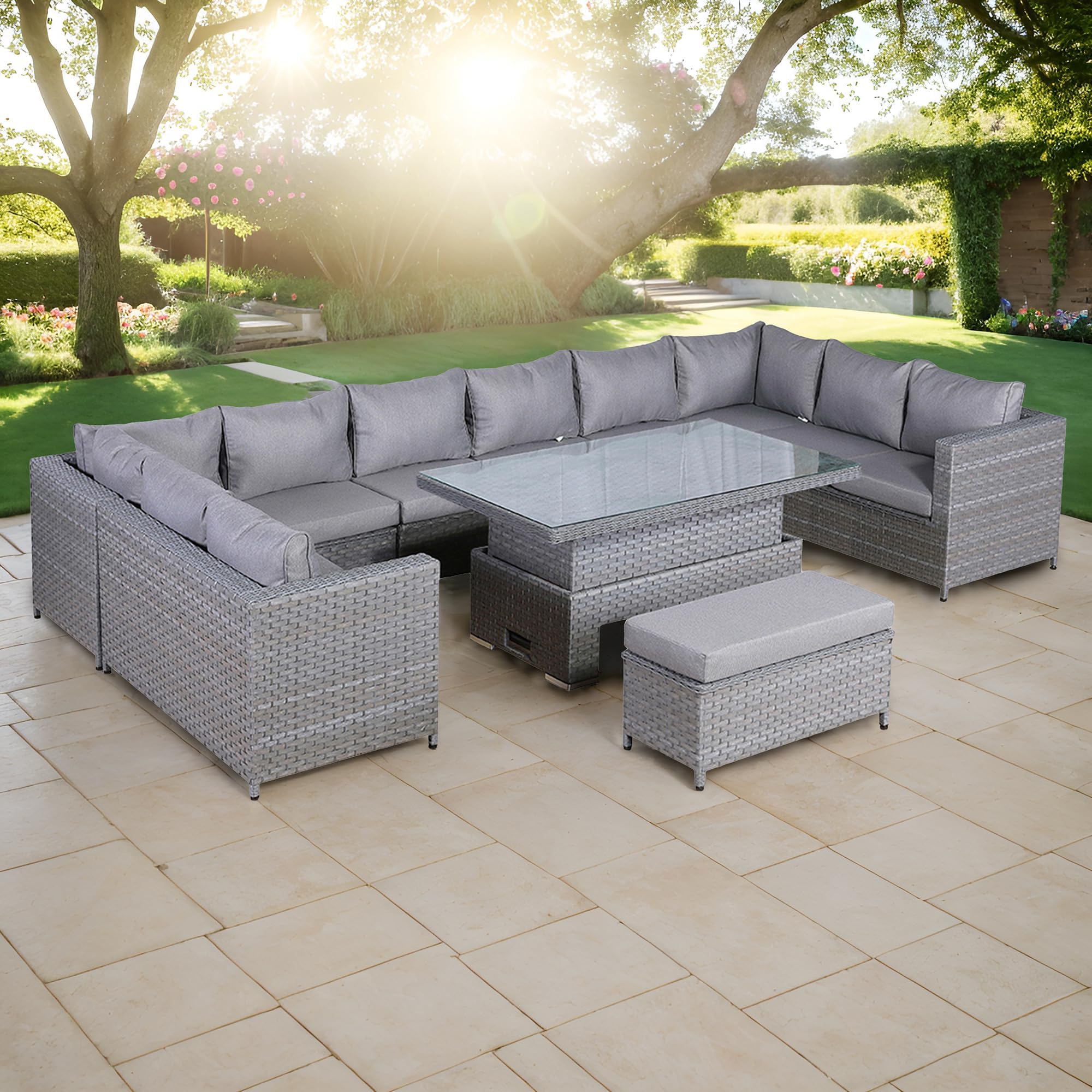 Club Rattan Isobella Range LHF Corner with Rising Table In Slate Grey ...