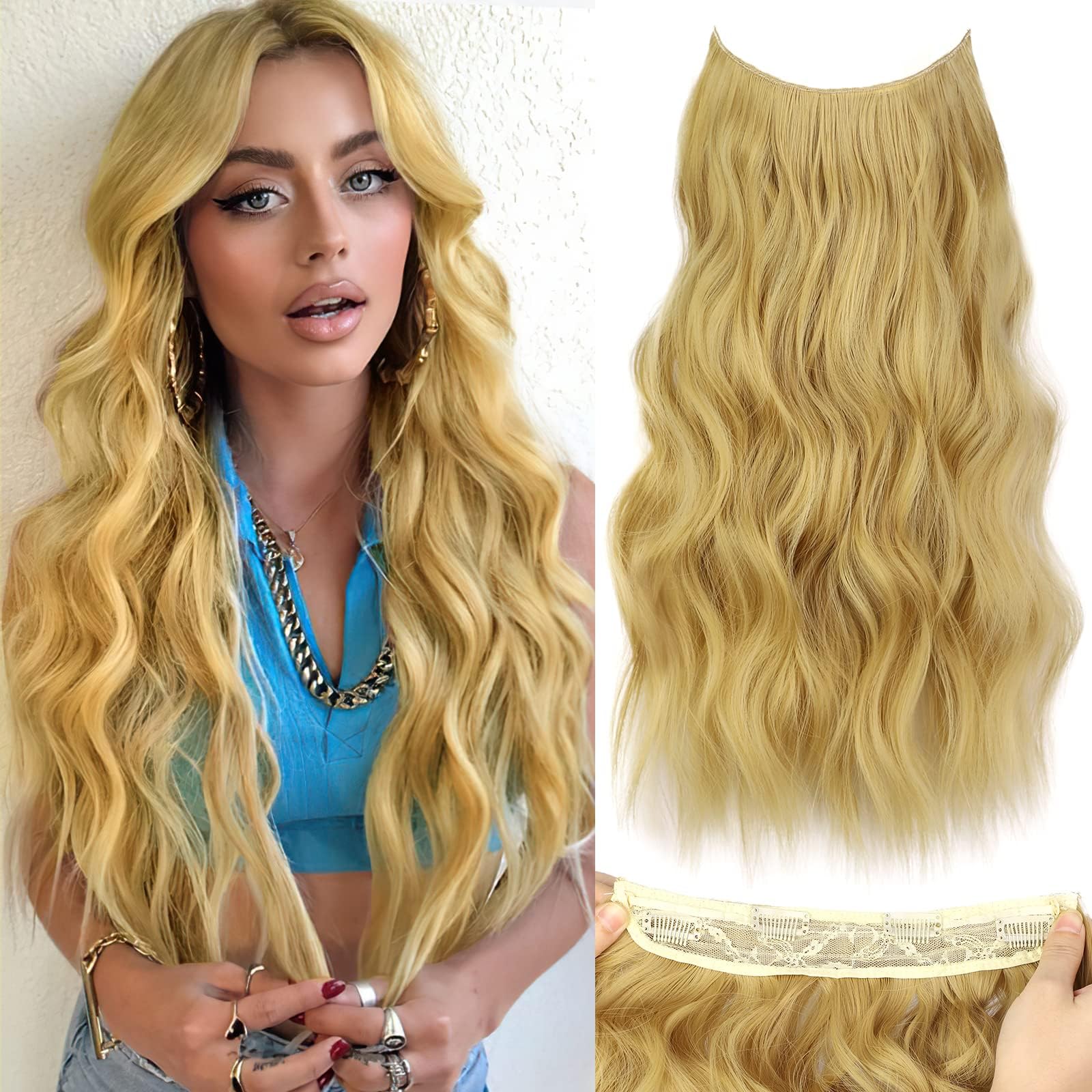 Amazon.com : AISI BEAUTY Invisible Wire Hair Extension with 4 Secure ...