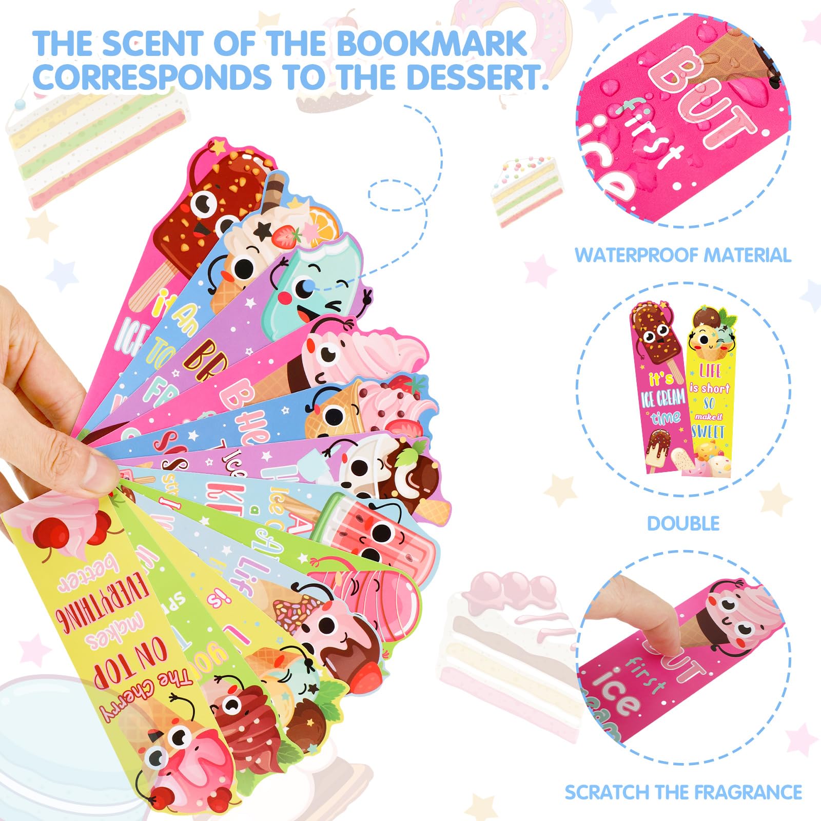 Snapklik.com : 60 Pieces Ice Cream Scented Bookmarks Kids Bulk Scratch ...
