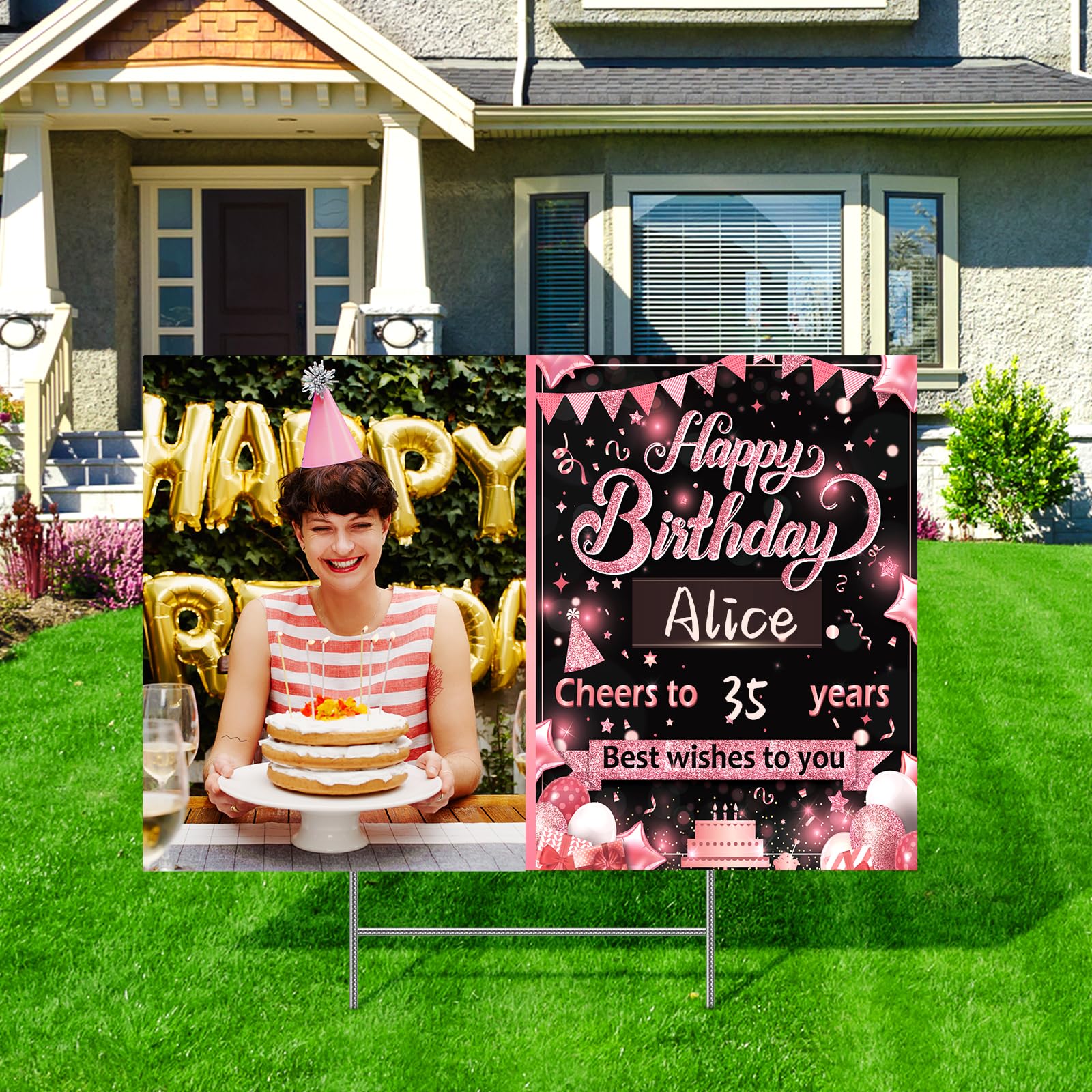 Amazon.com : Rose Gold Birthday Yard Sign Decorations Personalized ...
