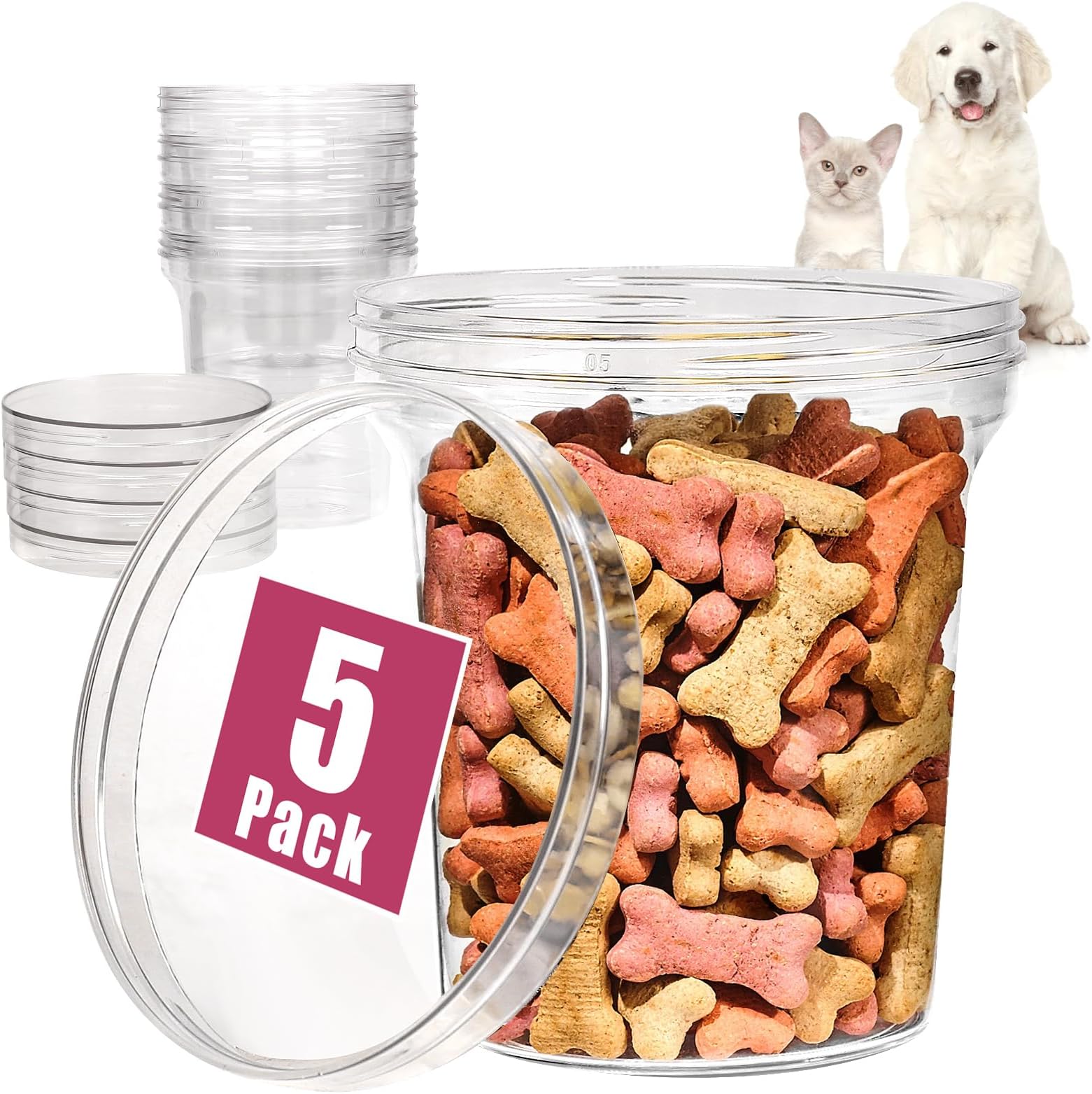 Amazon.com: 5 Pack Small Dog Treat Container - Airtight Pet Food ...