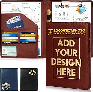 Amazon.com : Personalized PU Leather Padfolio with Logo/Text/Photo ...