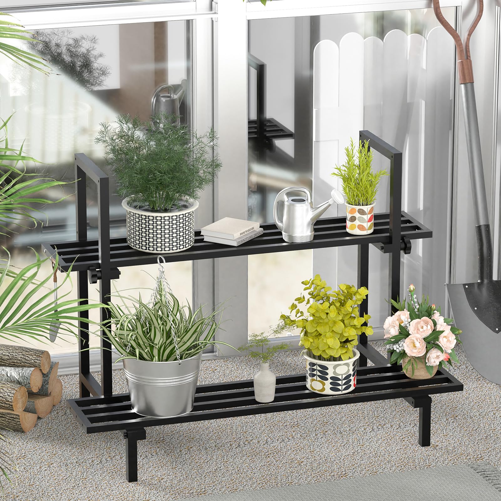 PAKASEPT 2 Tier Plant Stand - Heavy Duty Plant Holder, Metal Sturdy ...
