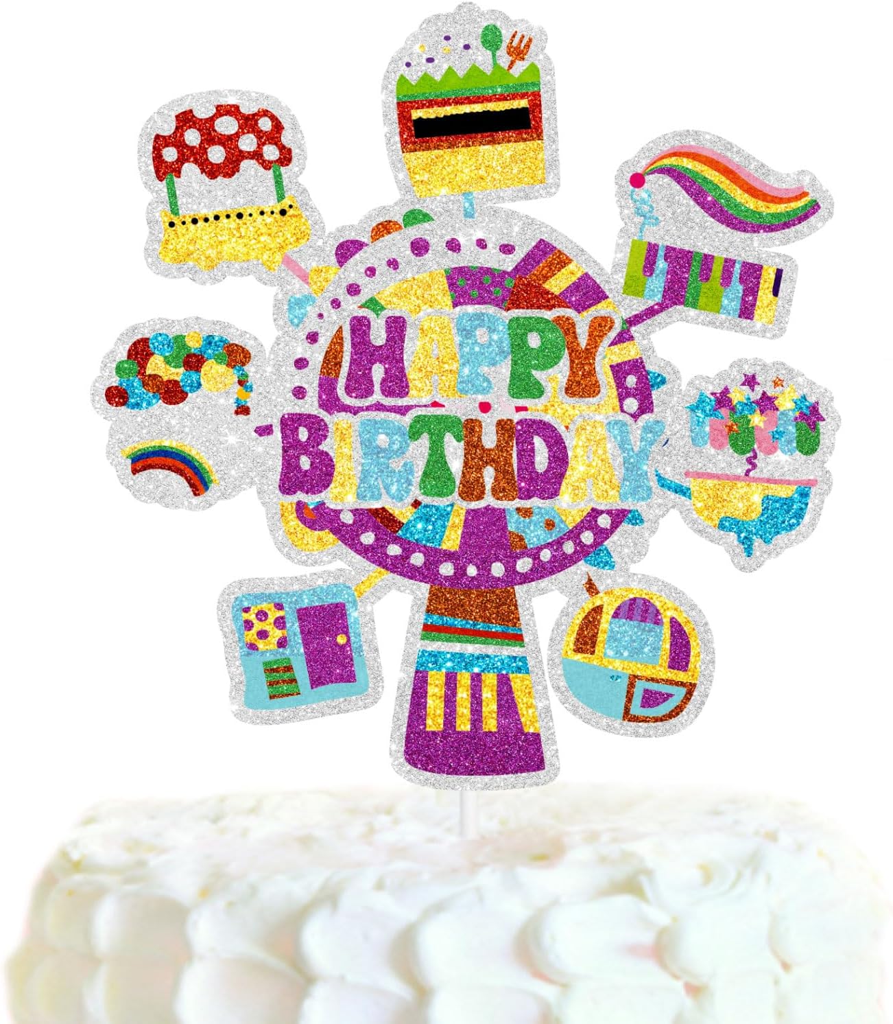 Amazon.com: Glitter Ferris Wheel Themed Happy Birthday Cake Toppers for ...