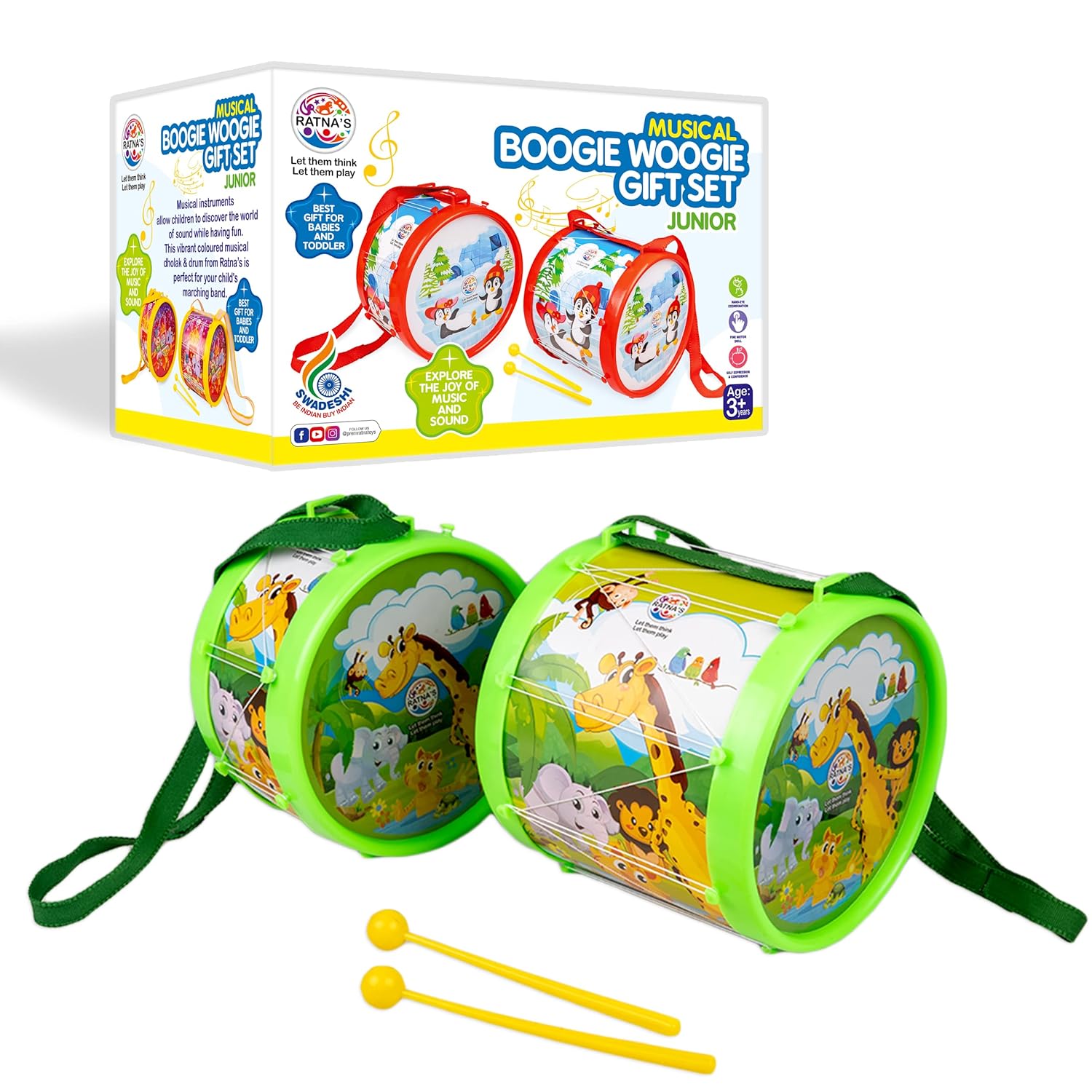 Buy Ratna's Musical Boogie Woogie Drum Gift Set Junior Jungle Print ...