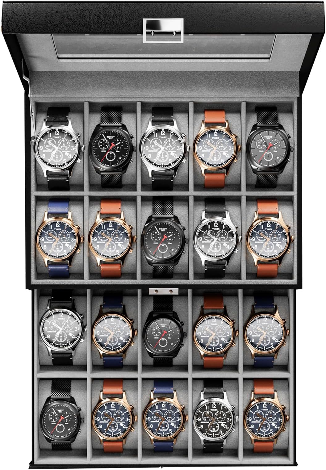 Amazon.com: 18pc Black Watch Travel Tray Showcase Display Case Unit W ...