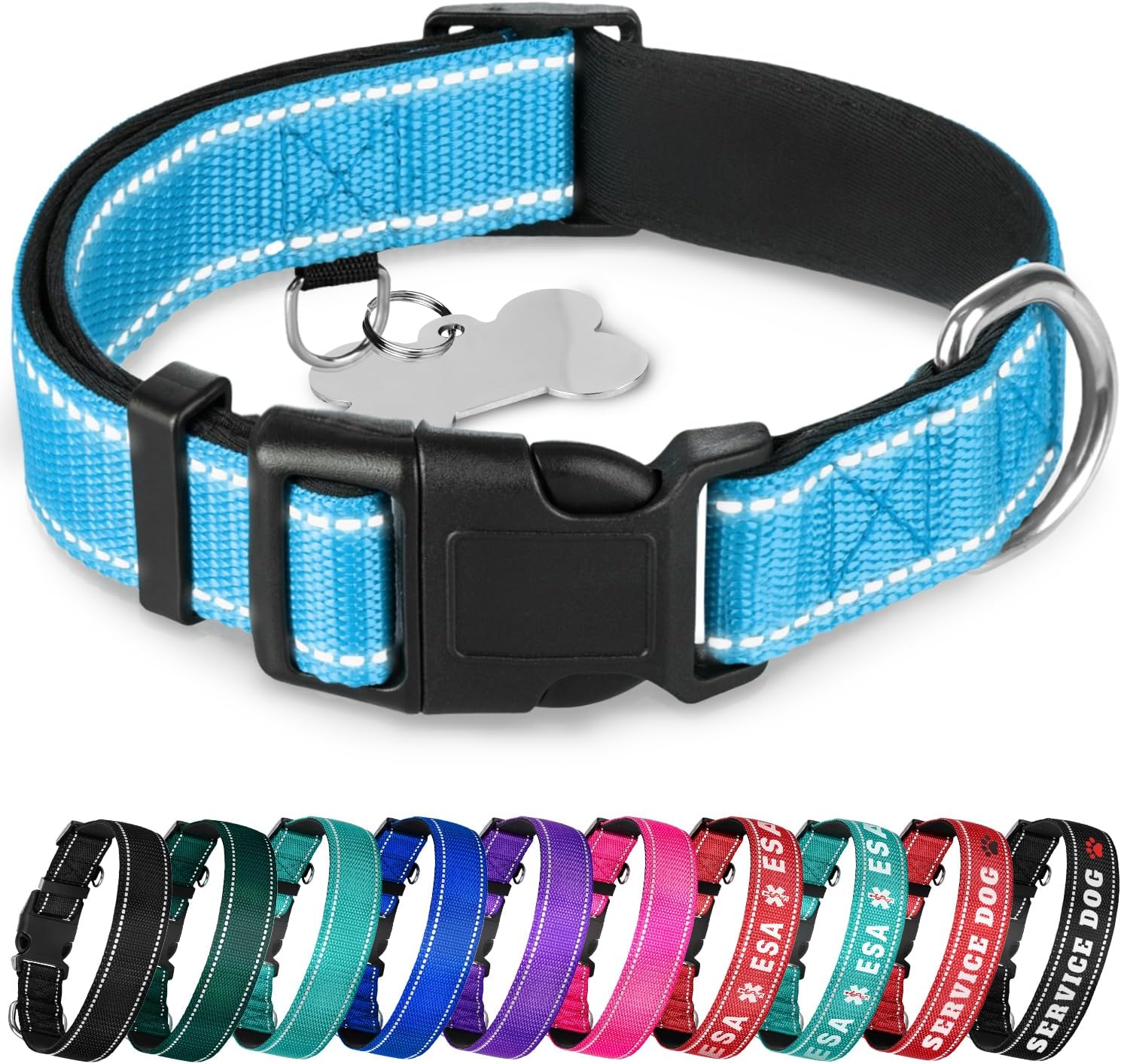 Amazon.com : TECEUM Reflective Dog Collar – Sky Blue – L – Extra Soft ...