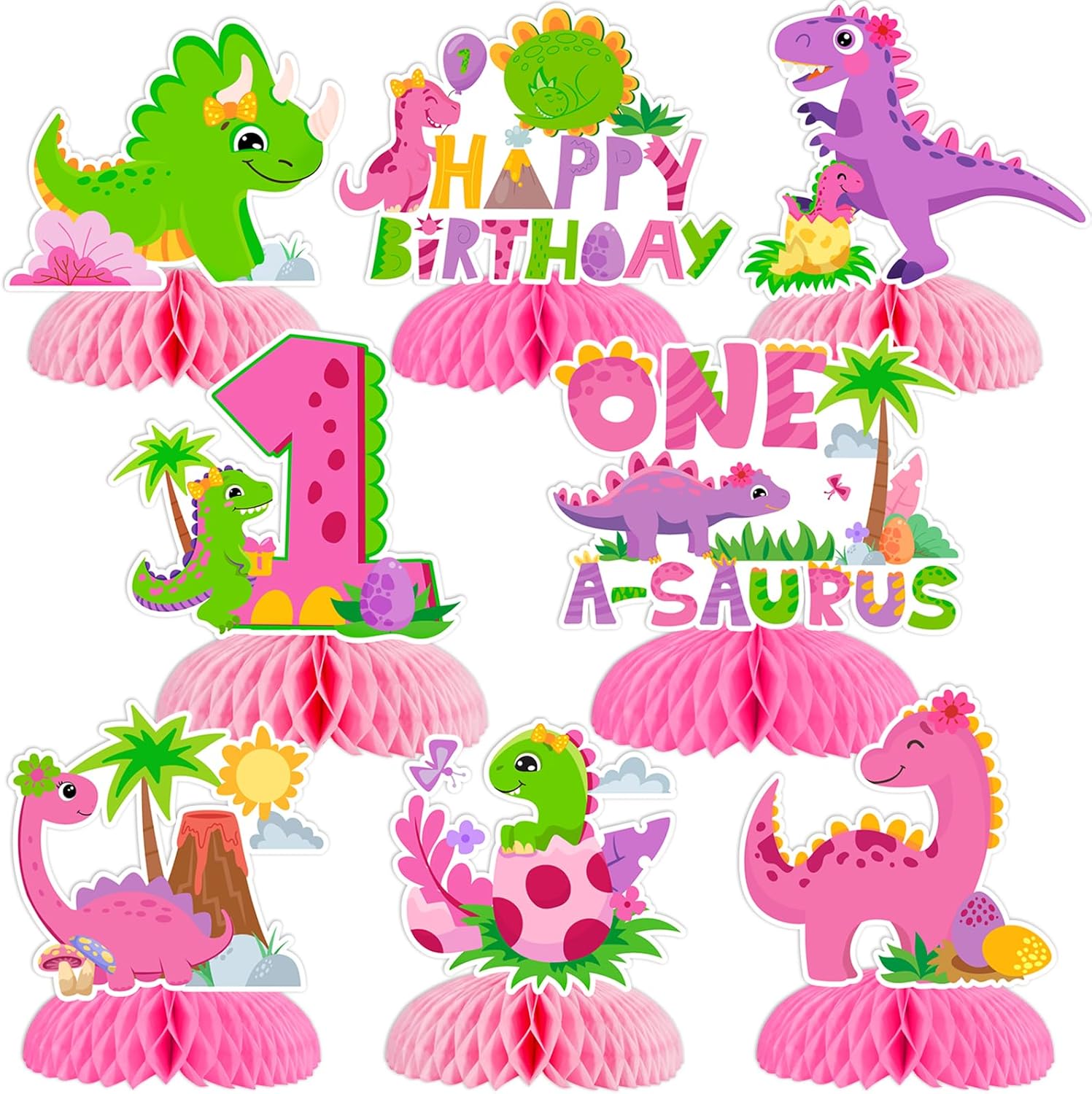Amazon.com: JOYMEMO 8 Pieces Dinosaur 1st Birthday Honeycomb ...