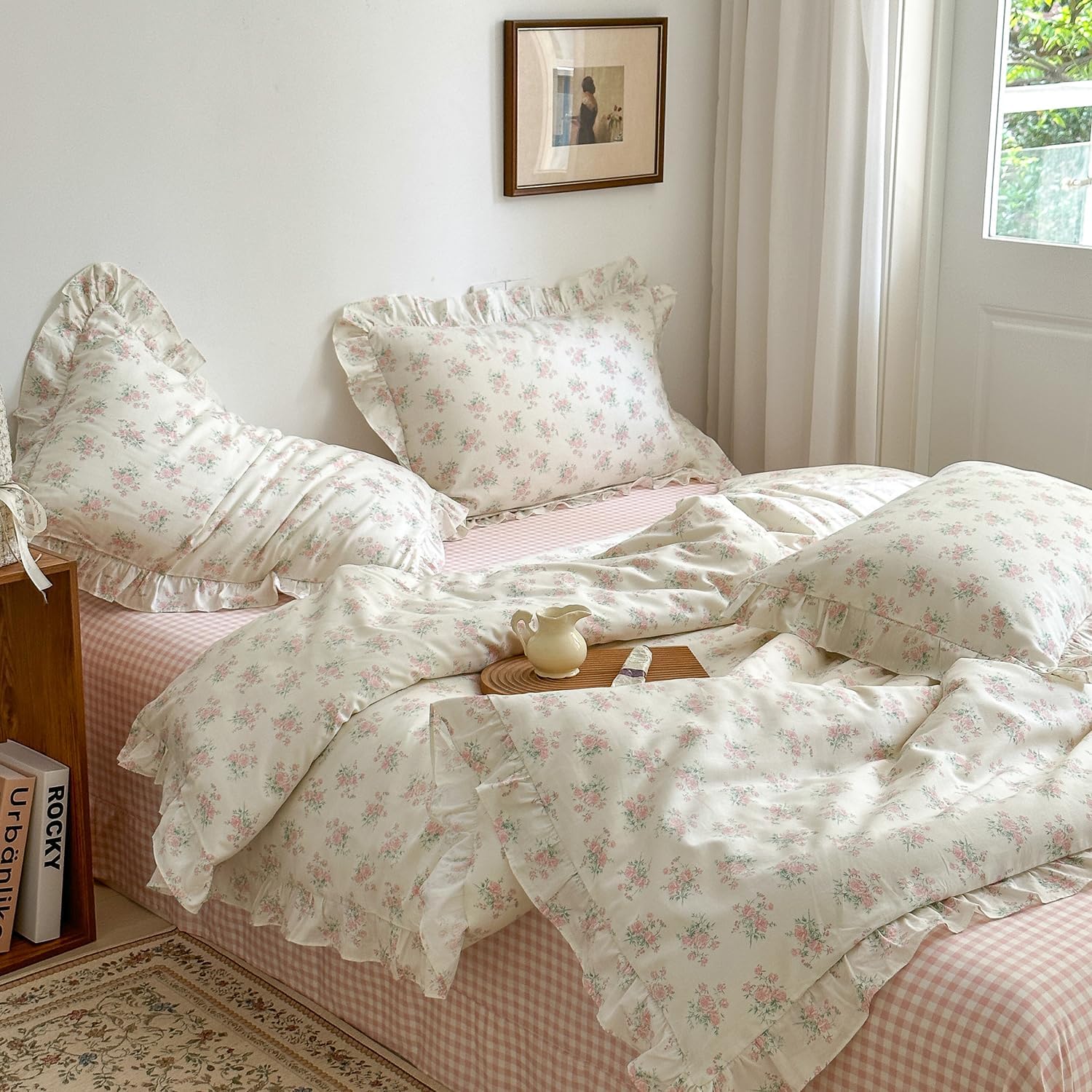 MKXI Floral Duvet Cover Set for Girls 100% Cotton Ruffled Bedding with ...