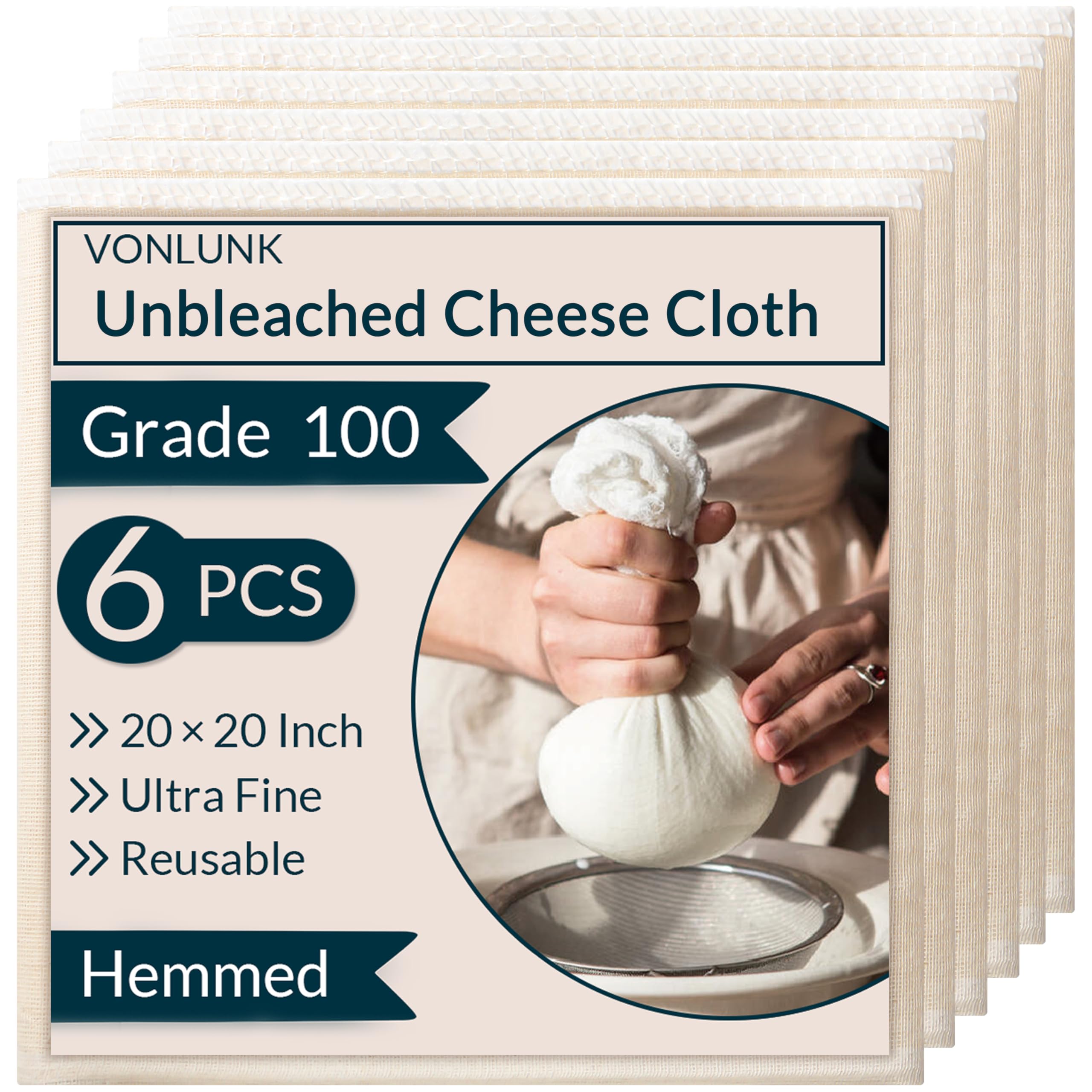 6 Pack 20" Circle Cheese Cloths For Straining Reusable