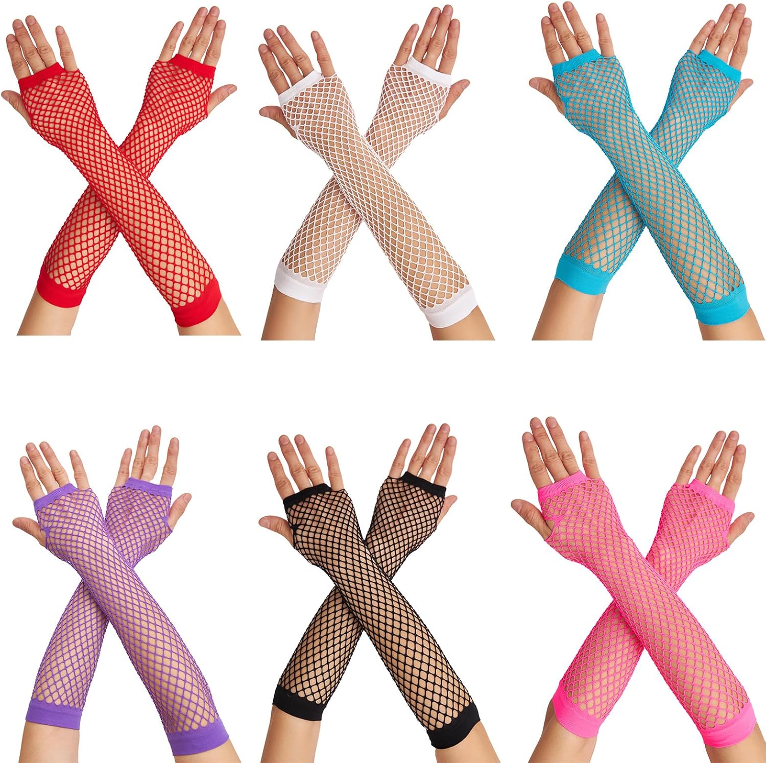 Amazon.com: OTPEH 6 Pairs Long Fishnet Gloves Fingerless Arm Sleeves ...