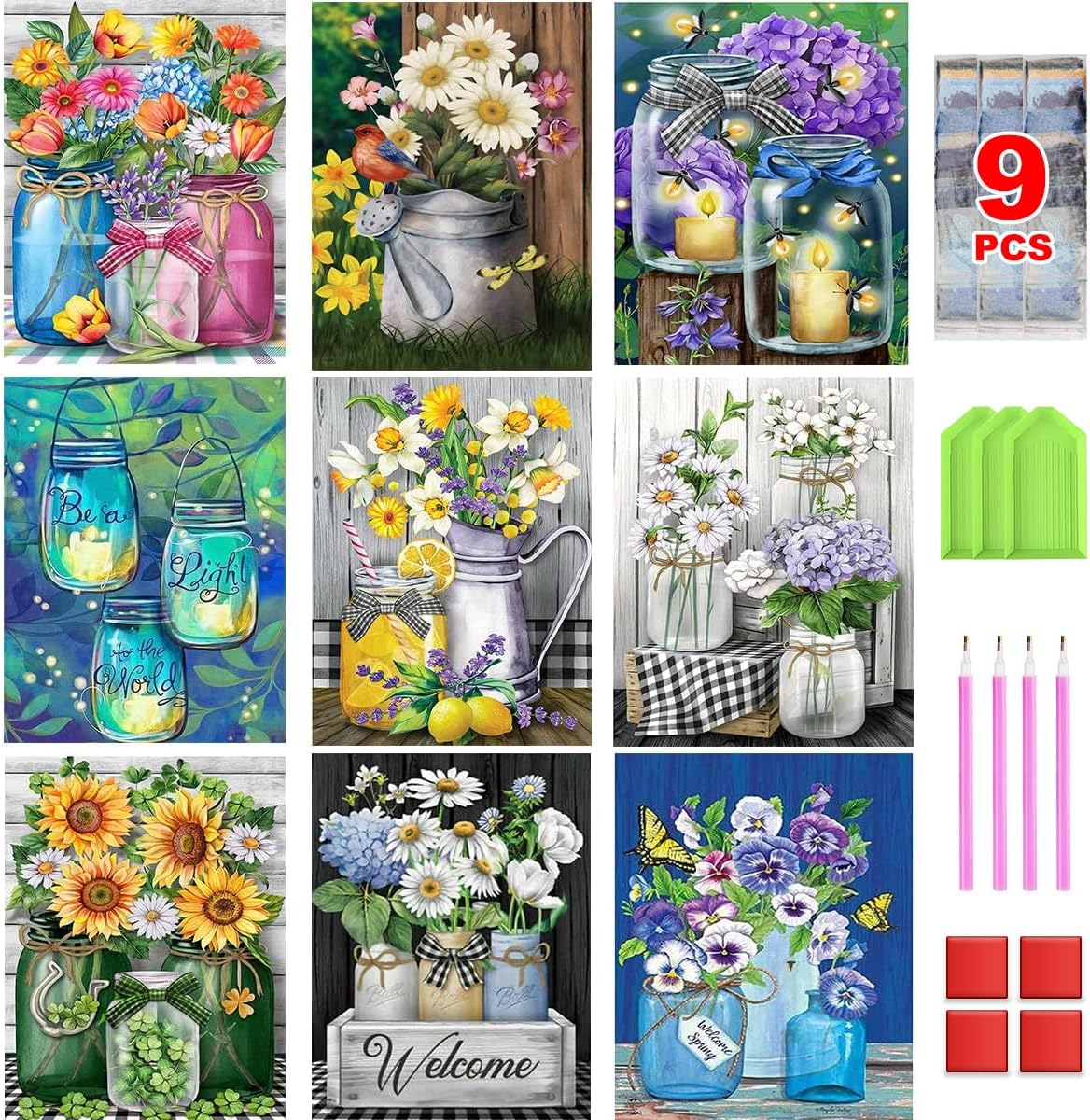 9 PCS de Pintura Flores de Diamantes Paquete de 9 Pinturas de Diamantes ...