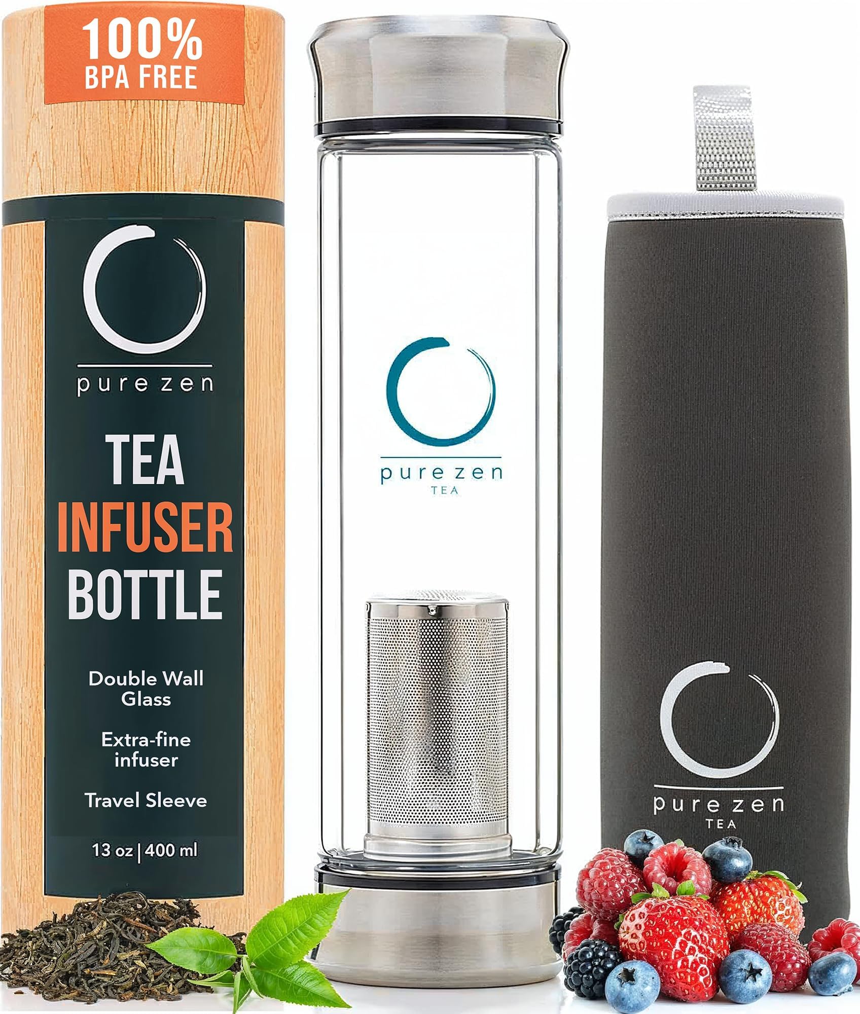 Amazon.com: Tea Infuser Bottle - Double Wall Glass Portable Travel Mug ...