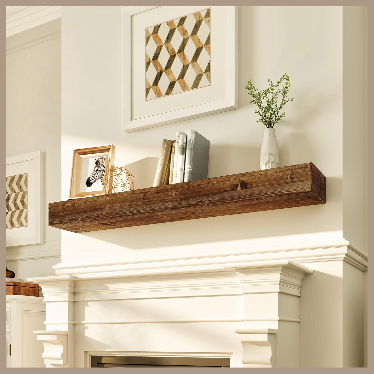 Avana Floating Fireplace Mantel - Natural Wood Mantles for Over ...